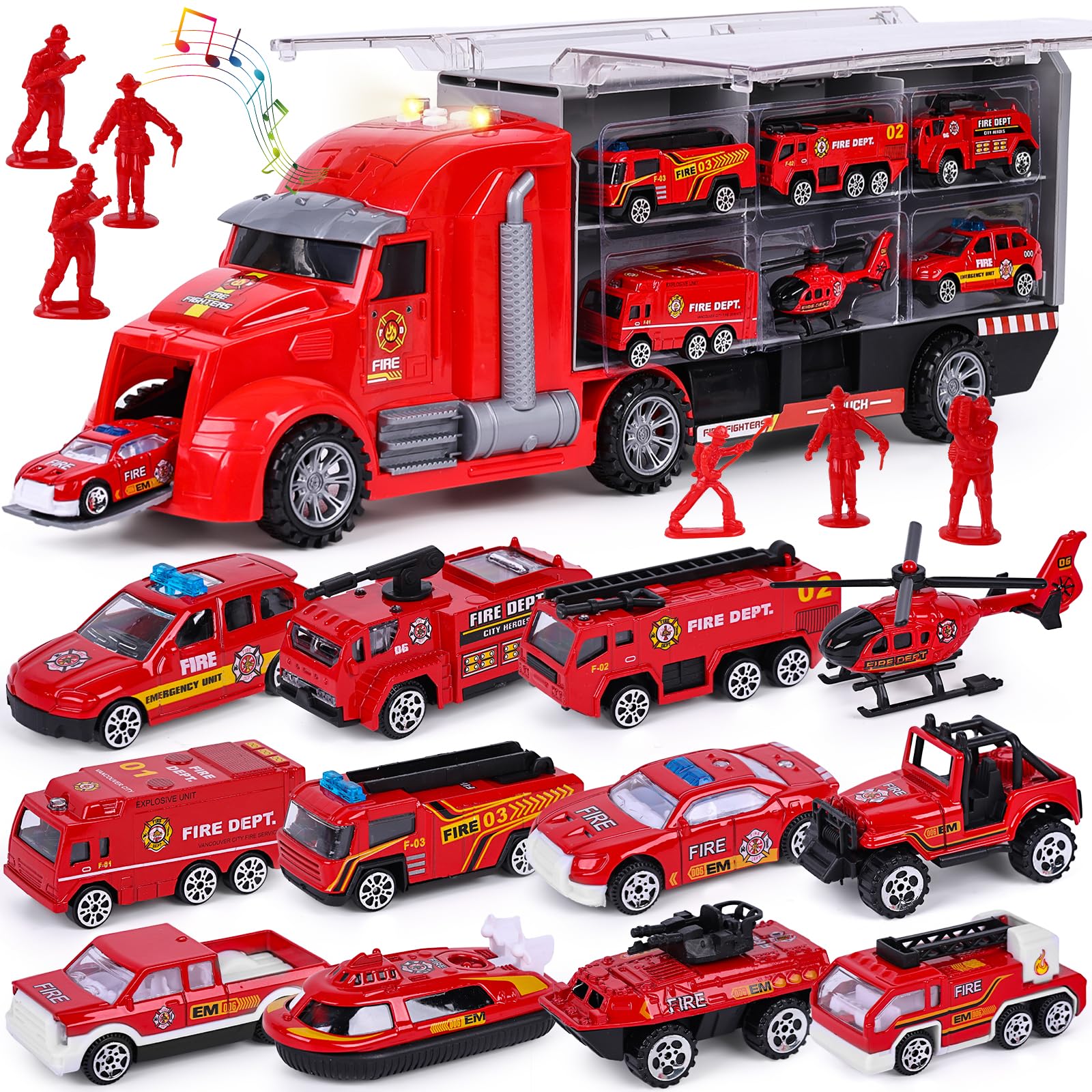 Buy LovesTownFire Truck Toy Set, 25 in 1 Rescue Emergency Truck with Sounds Lights, Fire Engine ...