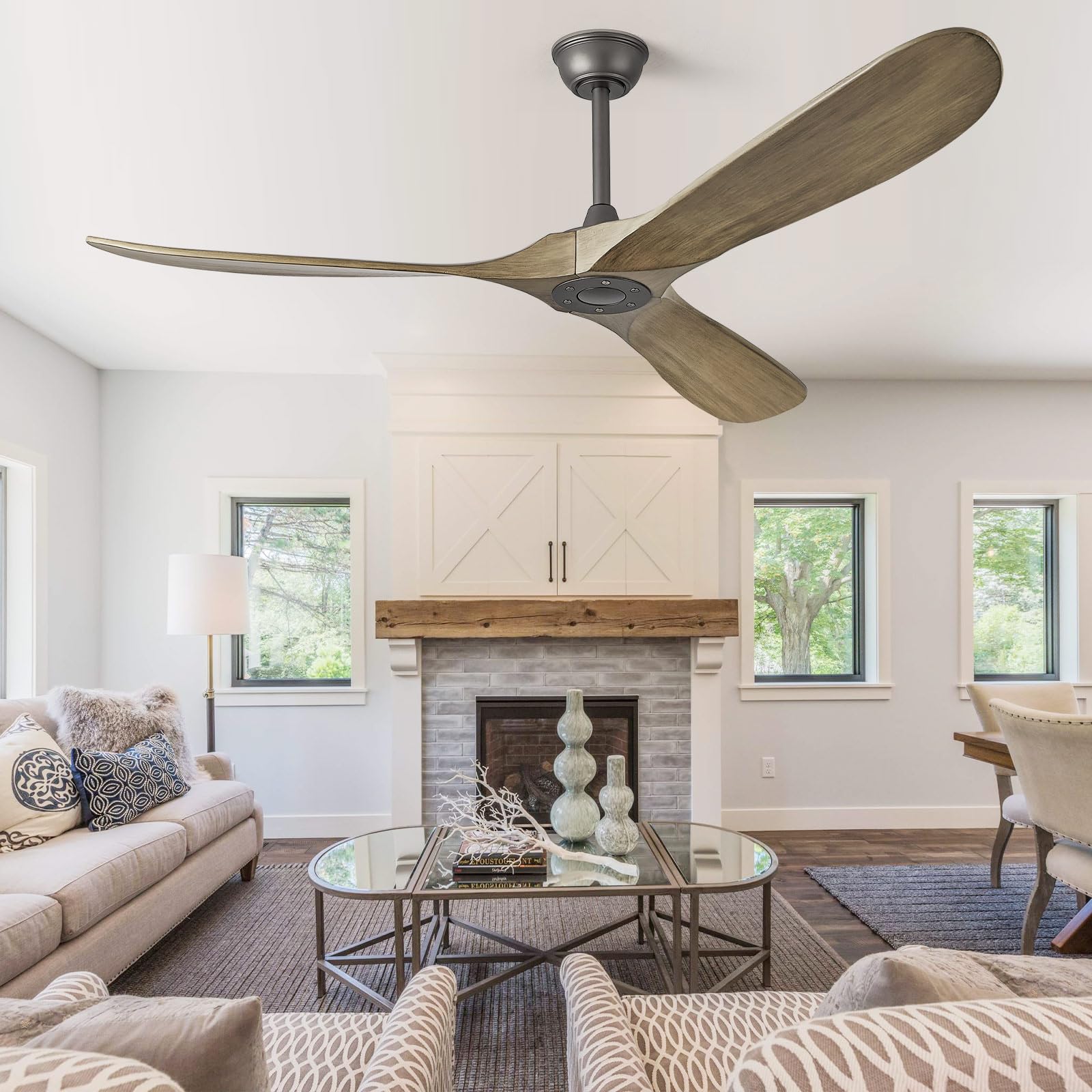ABZ 72" Ceiling Fan Without Light - 72 inch Propeller Solid Wood Blades ...