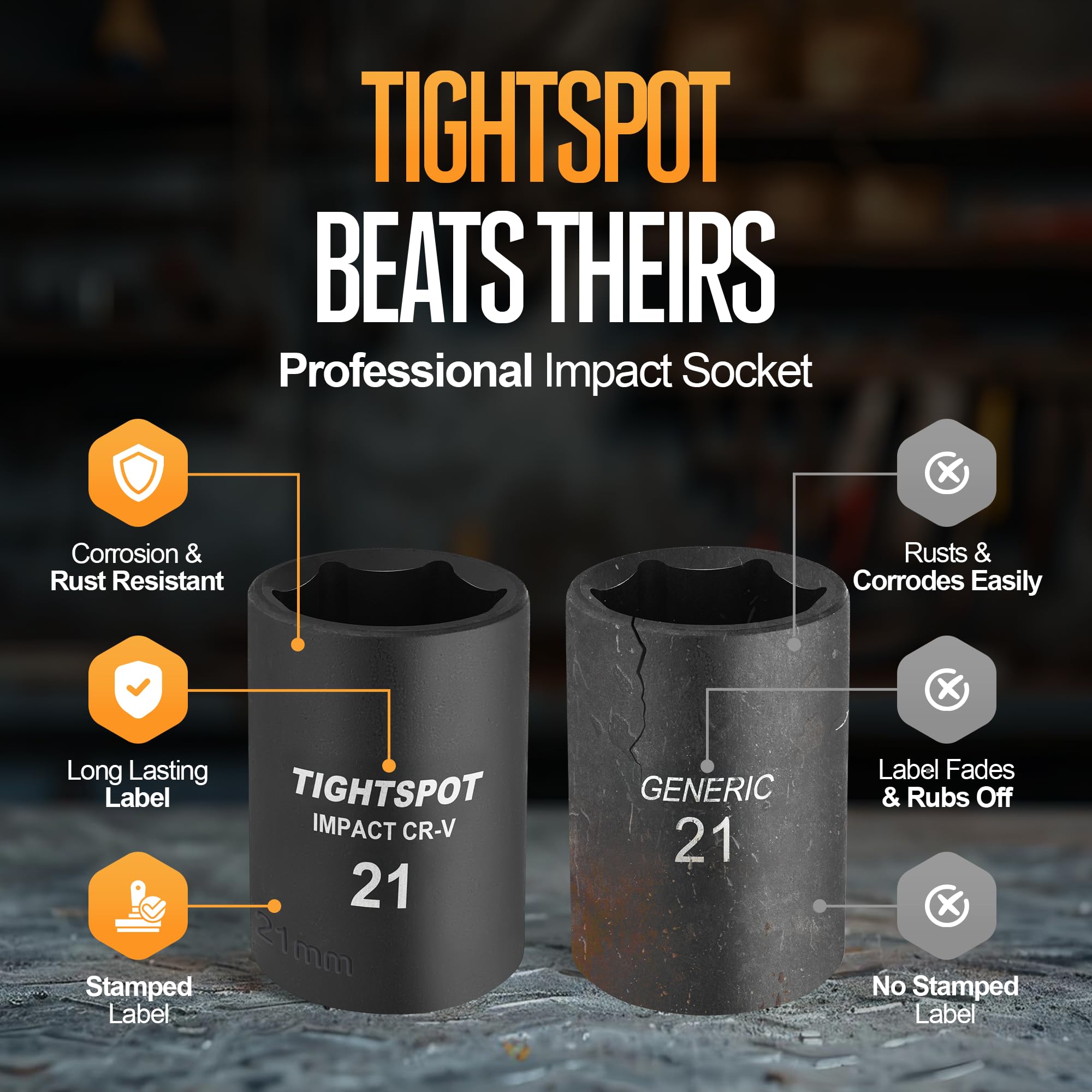 Snapklik.com : TIGHTSPOT 1/2 Inch Drive 21mm Shallow Impact Socket