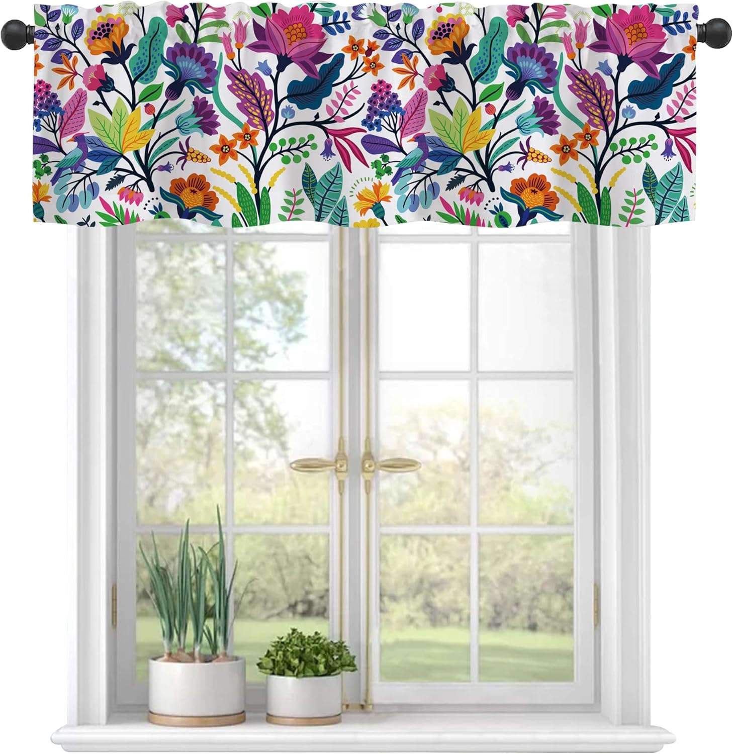 Amazon.com: Bright Flowers Semi Sheer Window Valance - Rod Pocket ...