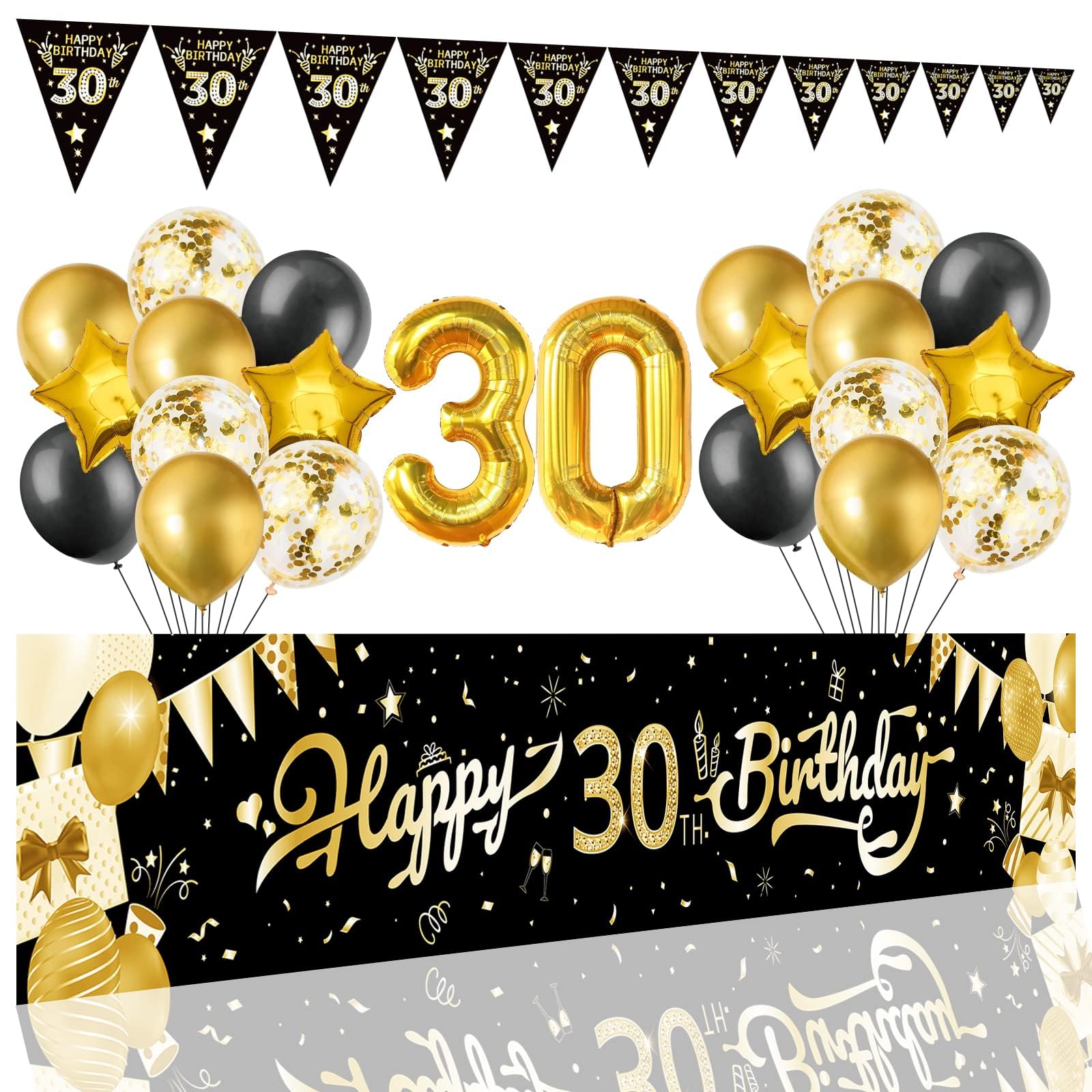 Amazon.com: 30th Birthday Decorations - Black Gold 30th Birthday Party ...