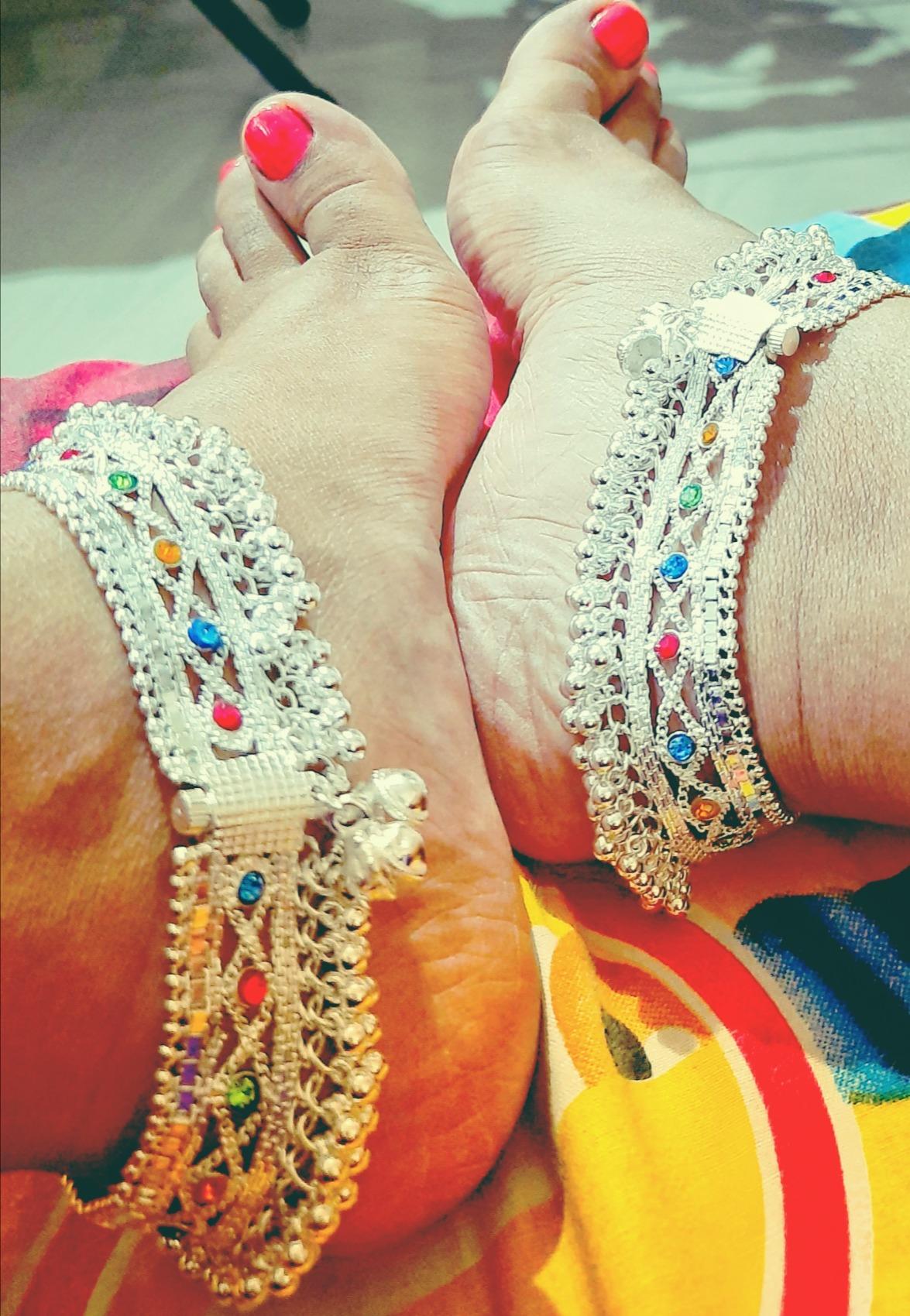 Fresh Vibes Heavy Silver Payal for Women - Multicolor Stones Jhanjar ...