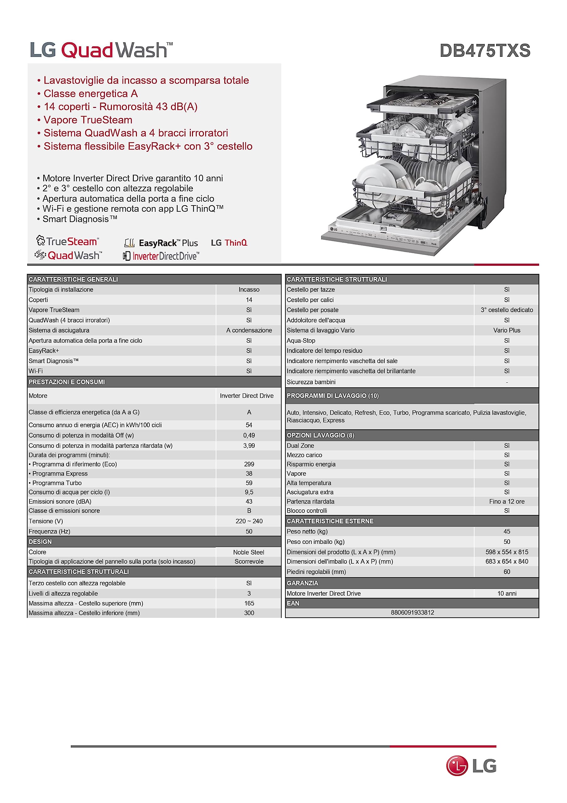 LG WashTower WT1210BBF Colonna Bucato Unificata, Lavatrice Classe A -10 ...