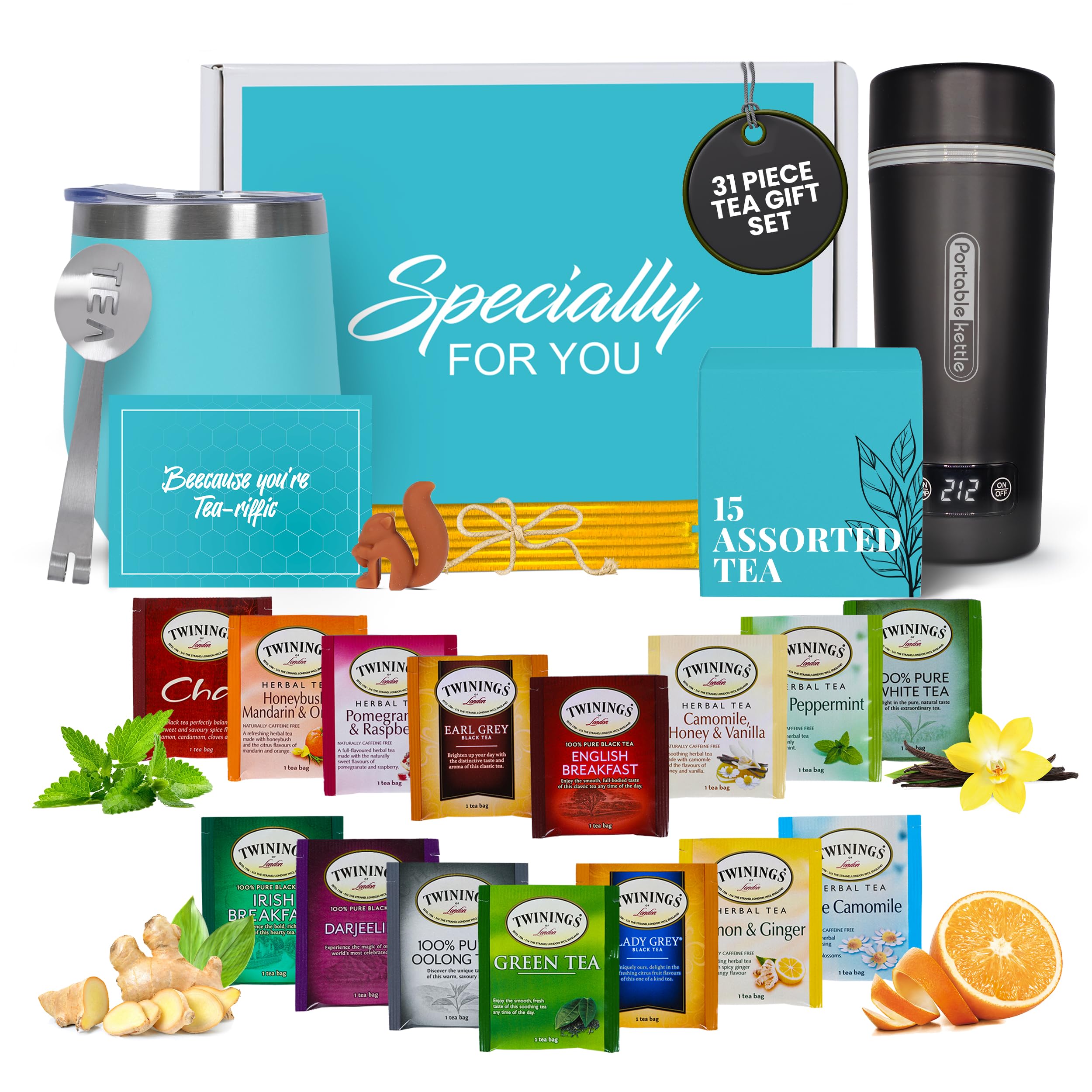 Amazon.com: Modern Elegance Tea Gift Set with Portable Kettle - 31 ...