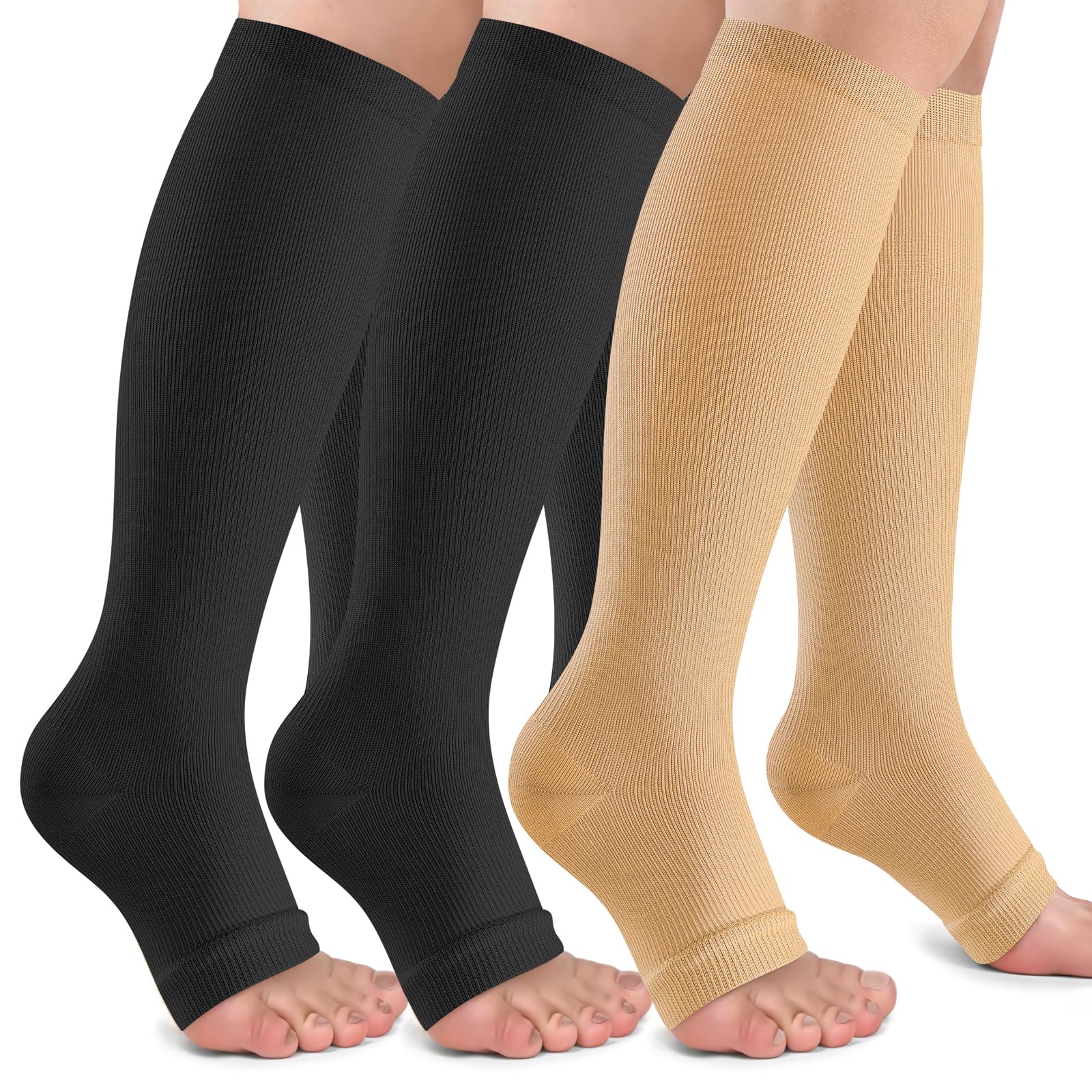 Amazon.com: Open Toe Compression Socks Women & Men-3 Pairs 20-30 mmHg ...
