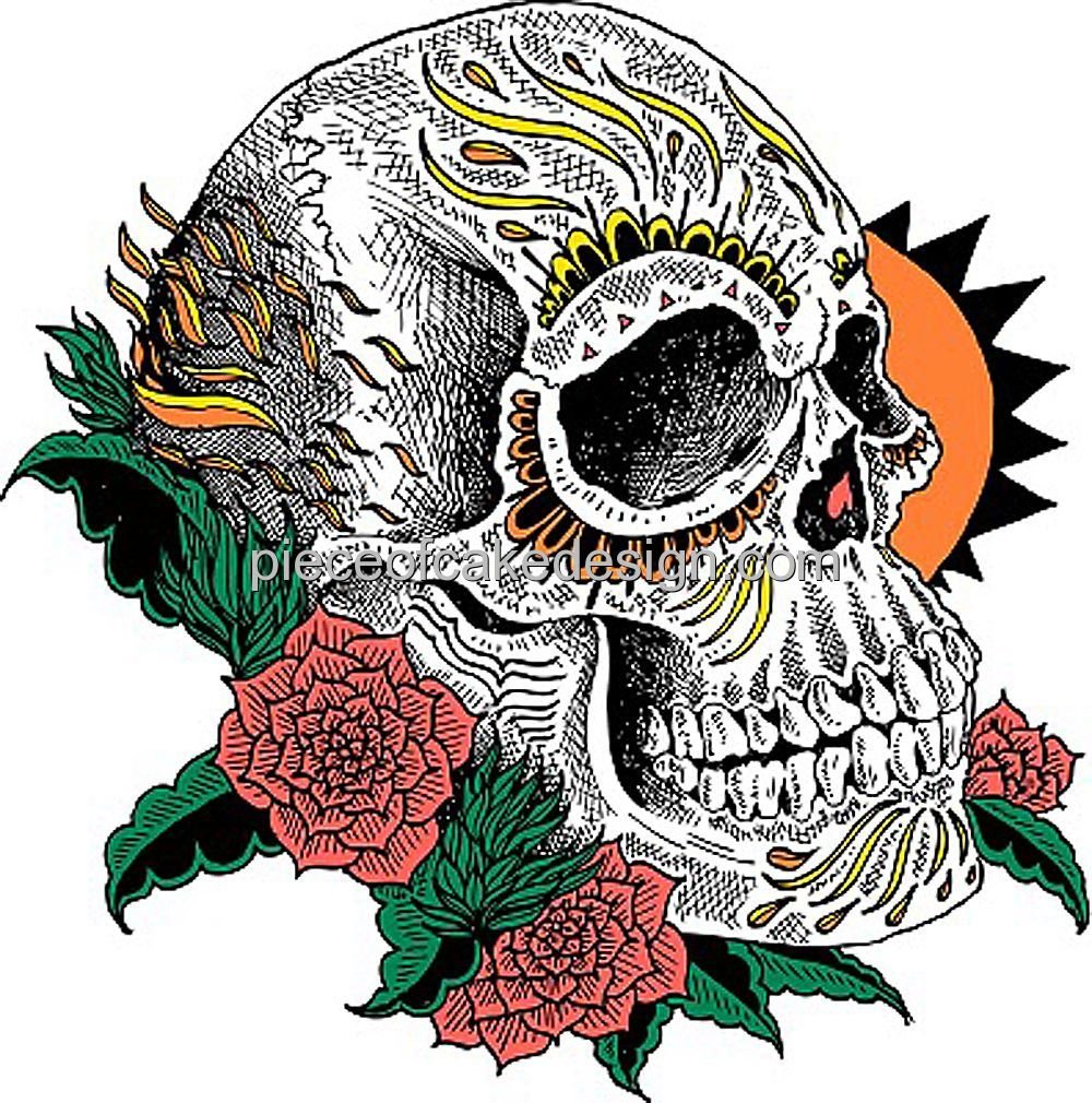 Skull Drawings With Roses And Flames