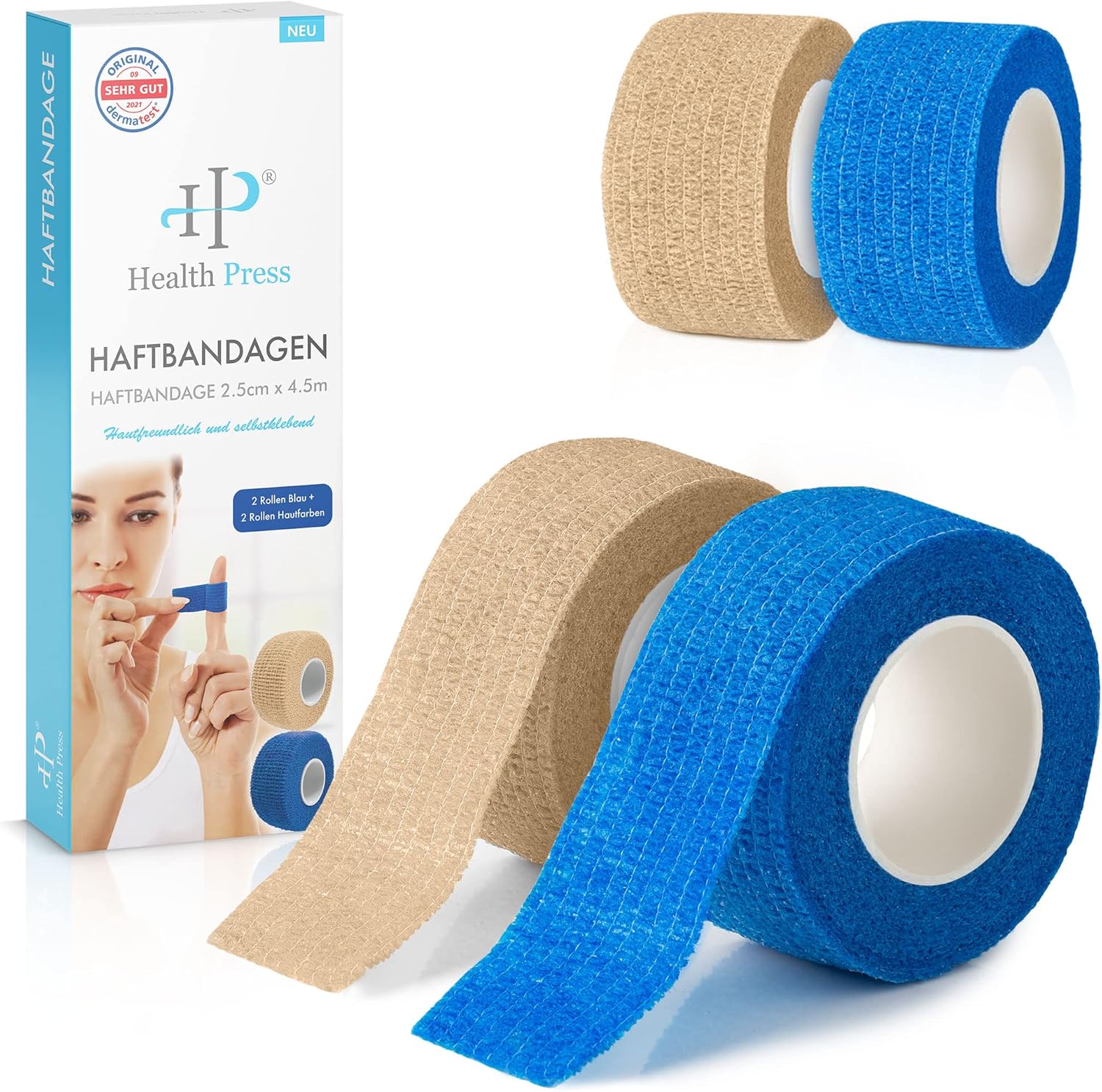 Fingerpflaster Selbsthaftend - 4x Pflaster Rolle Blau + Hautfarben (2 ...
