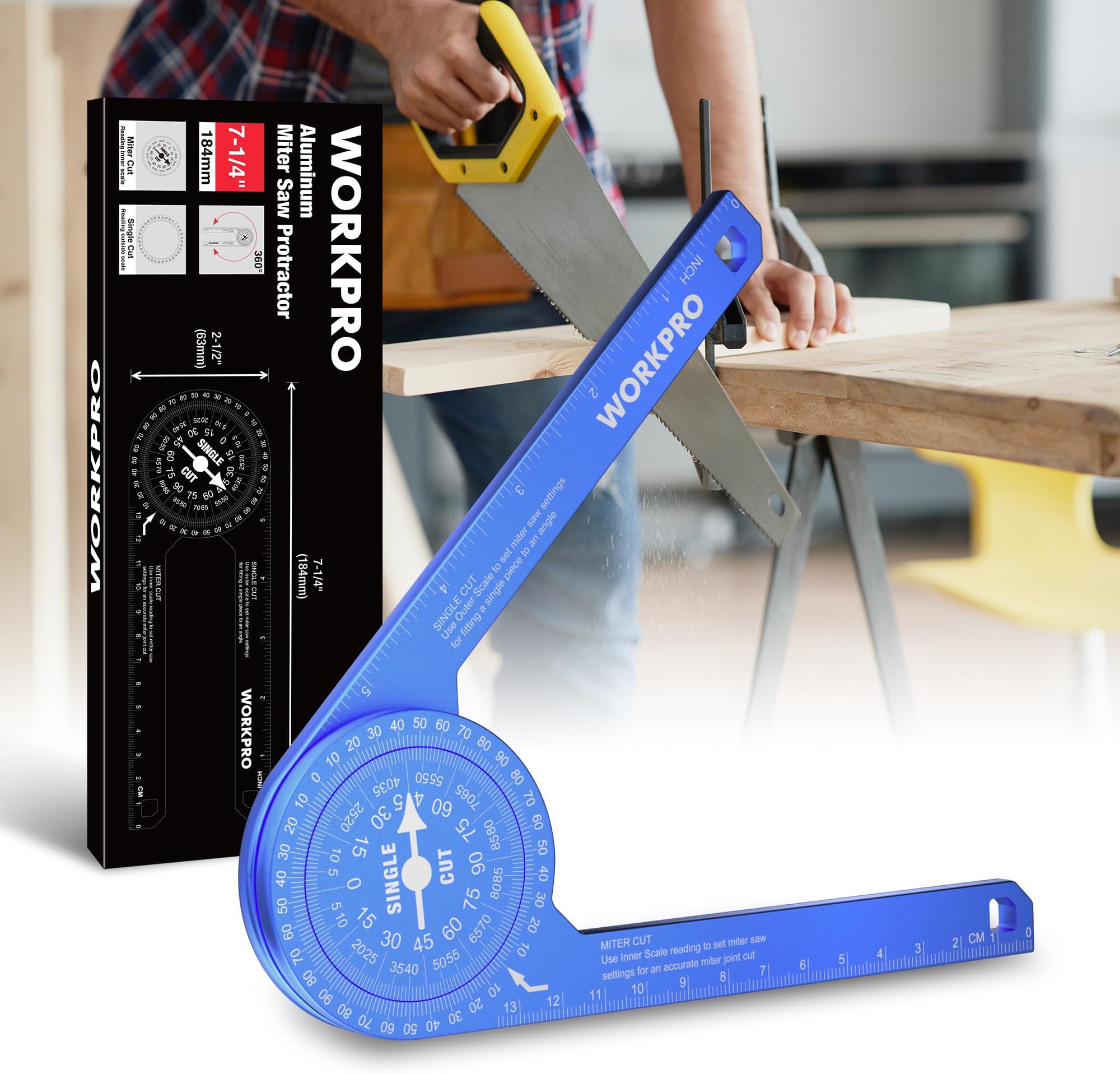 WORKPRO Aluminum Miter Saw Protractor, 7.3 Inch Angle Finder Featuring ...