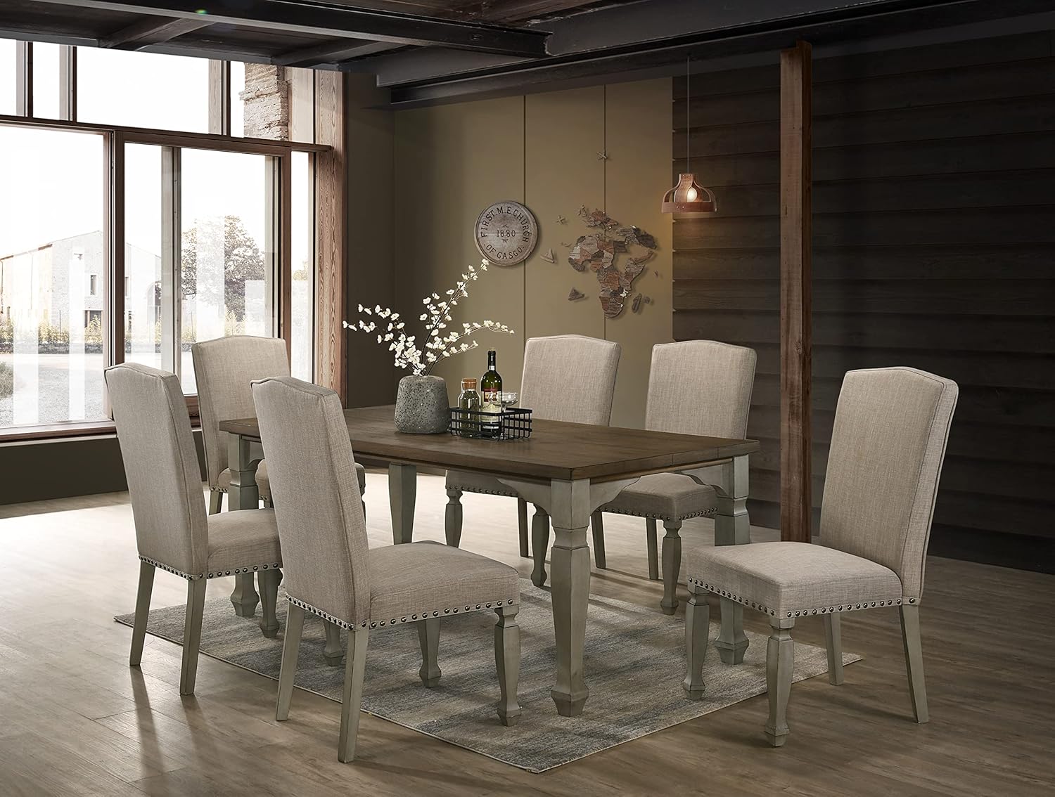 Amazon.com - Roundhill Furniture Breda 7-Piece Wood Dining Set, Antique ...