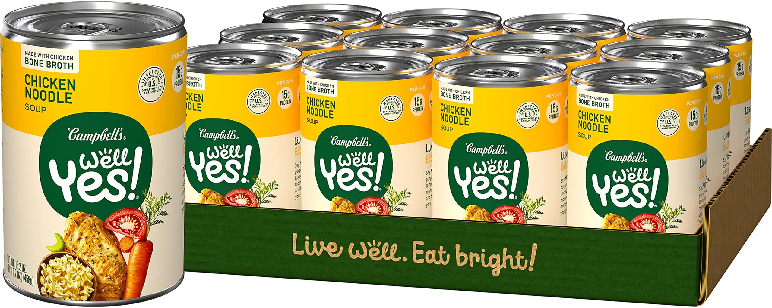 Amazon.com : Campbell's Well Yes! Chicken Noodle Soup with Bone Broth ...