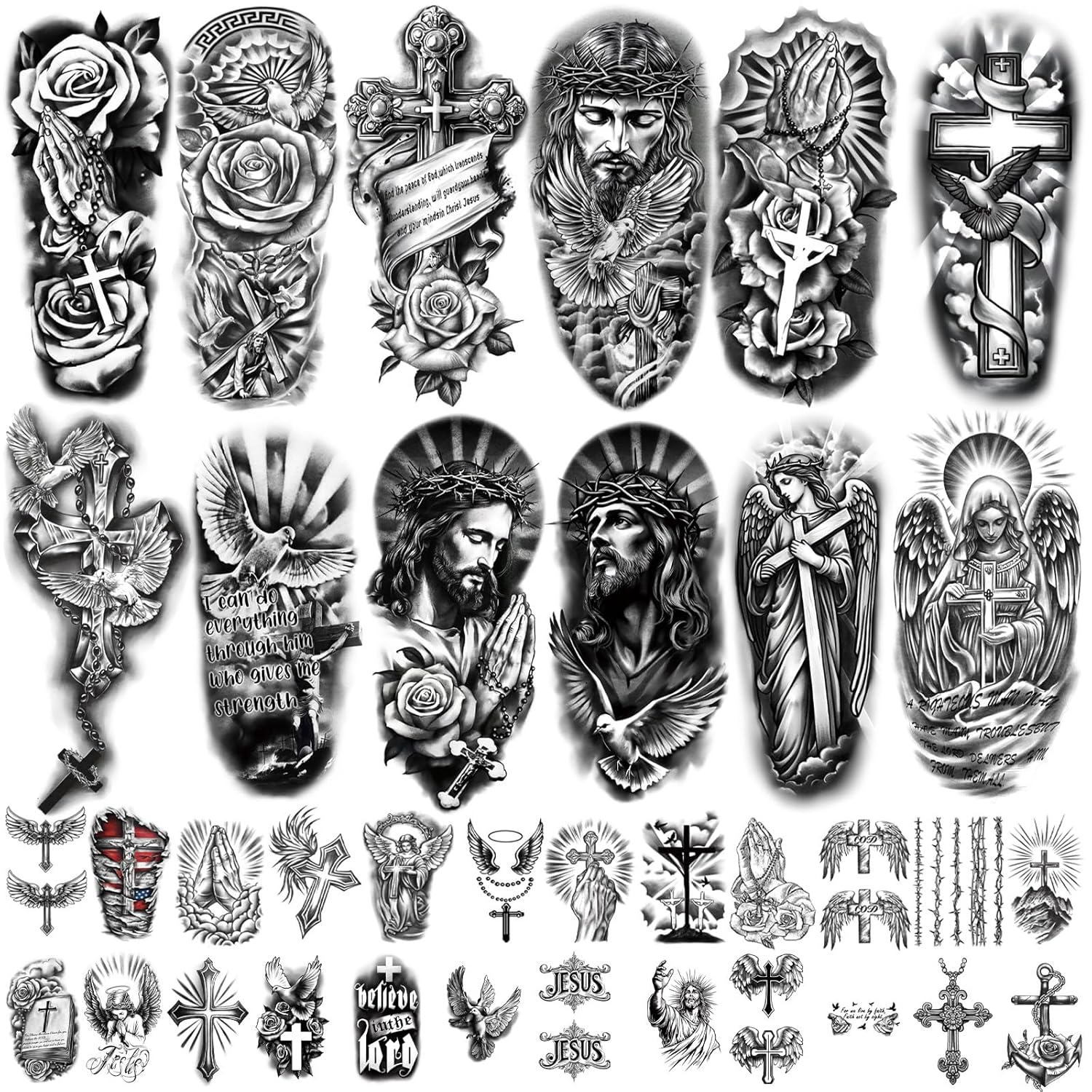 Amazon.com : 77 Sheets Christian Cross Temporary Tattoo for Women Men ...