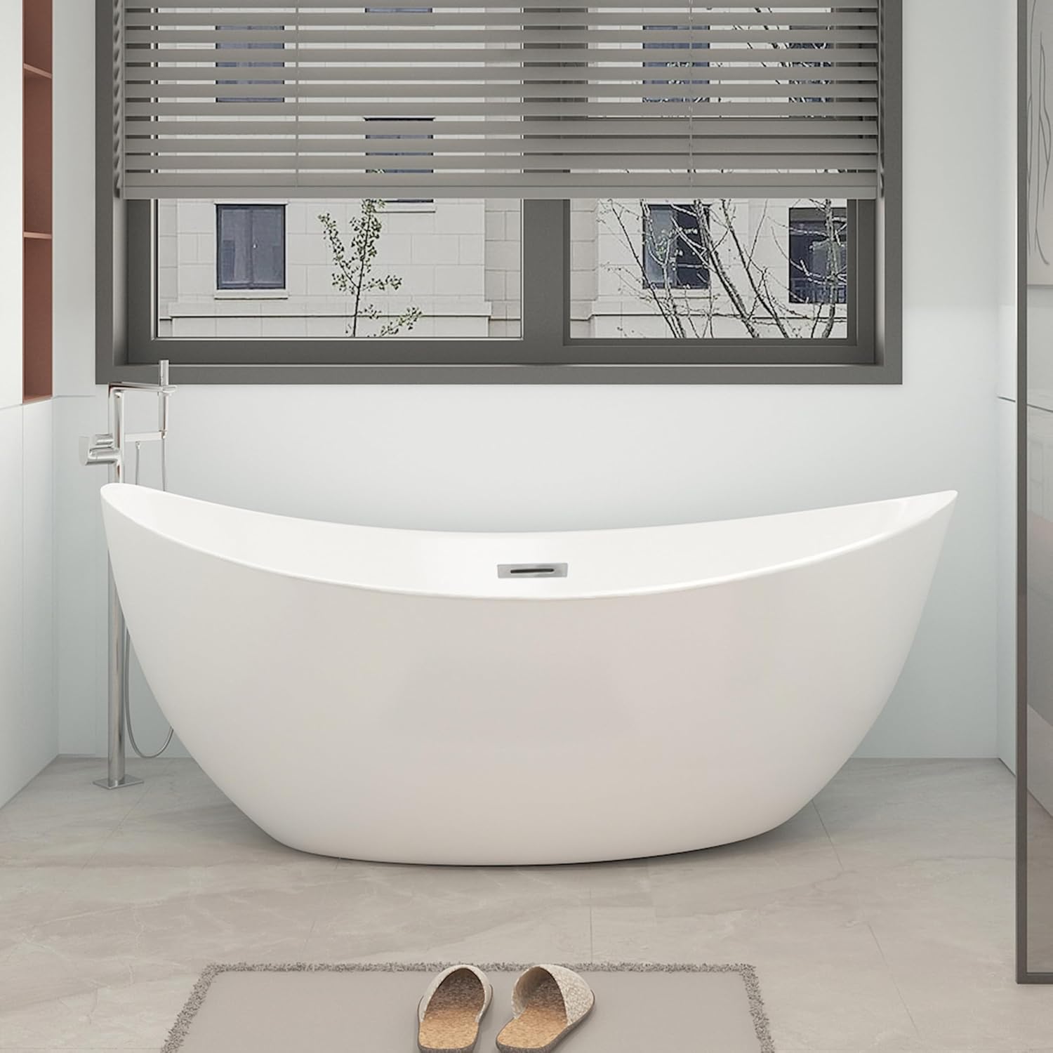 65” Double Slipper Freestanding Soaking Bathtub, WHALEKING Luxury Stand ...