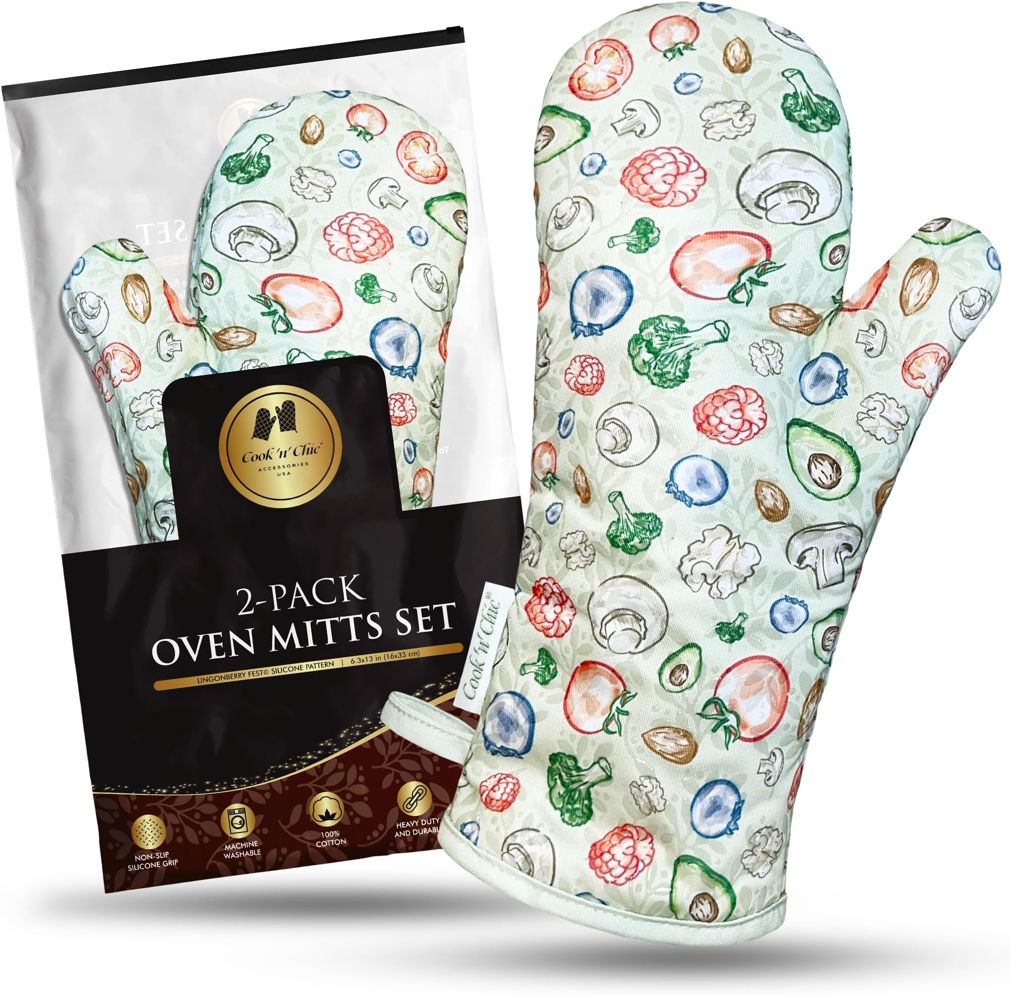 Amazon.com: Premium Green Oven Mitts - Stylish and Heat-Resistant - Non ...