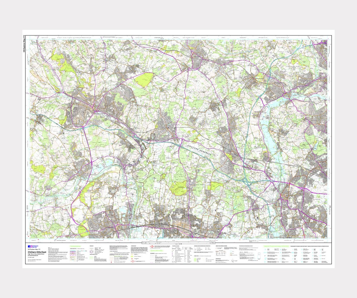 Explorer 172 ~ Chiltern Hills East ~ Ordnance Survey Laminated Wall Map ...