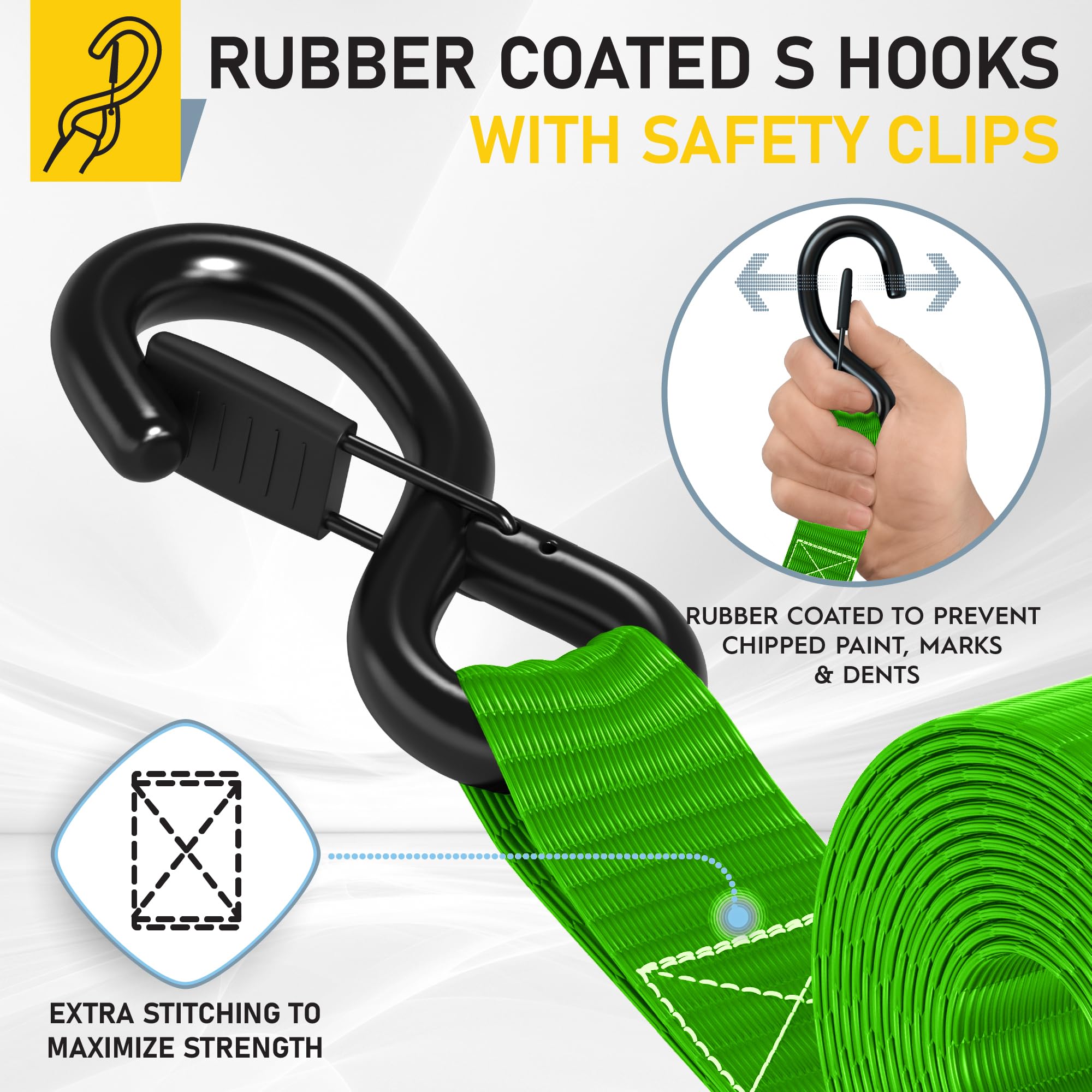 Snapklik.com : AUGO Heavy Duty Ratchet Straps & Soft Loops Pack Of 4 Extra Strong 1.5” By 10 ...