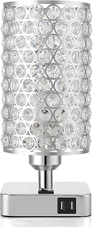 Rumi Lighting 6W LED Crystal Table Lamp w/USB Ports - 11" Bedside Lamp ...