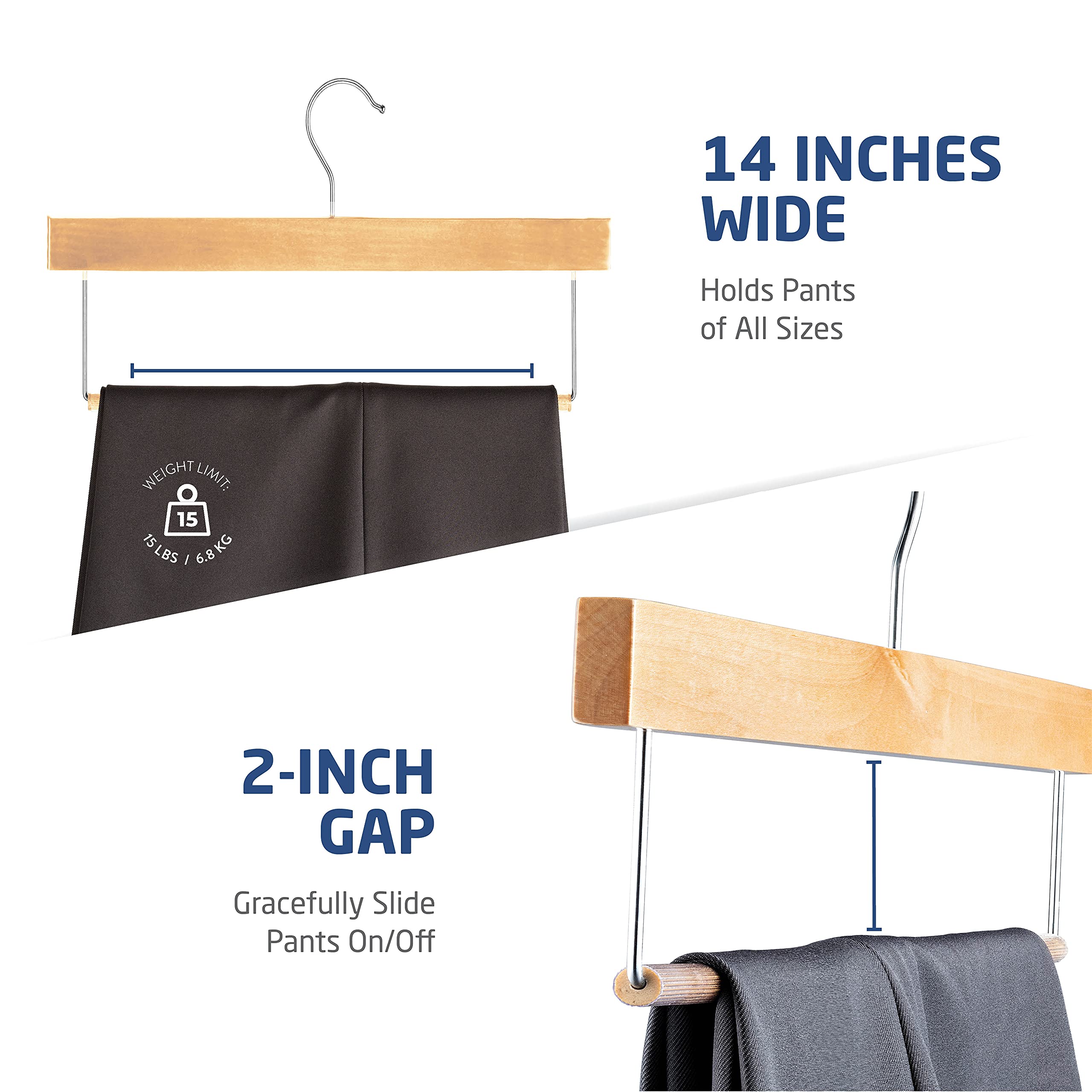 High-Grade Wooden Slack/Trouser Pants Hangers with Non Slip Bar (10 ...