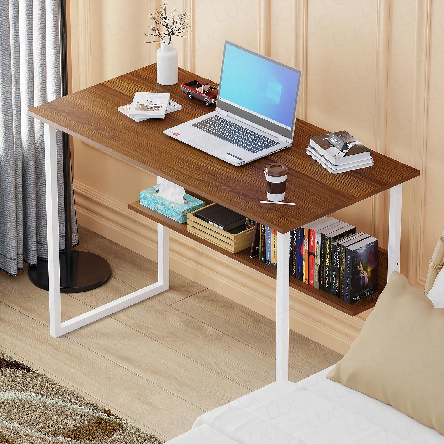 Lukzer Sleek Modern Computer Desk with Open Shelf for Small Spaces ...