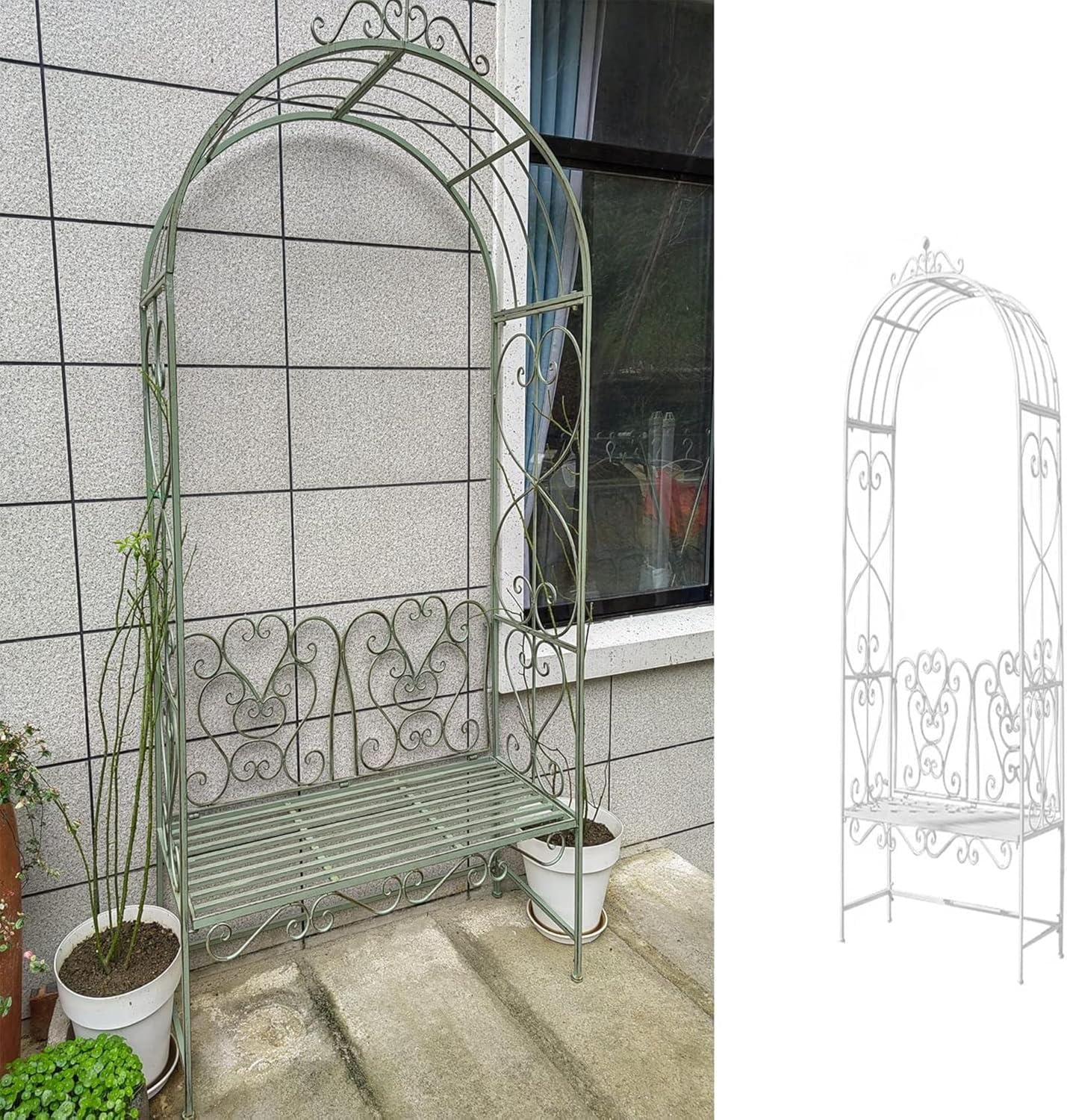 Amazon.co.jp: Flower Arch, Garden Arch, Metal Rose Arch with Bench, For ...