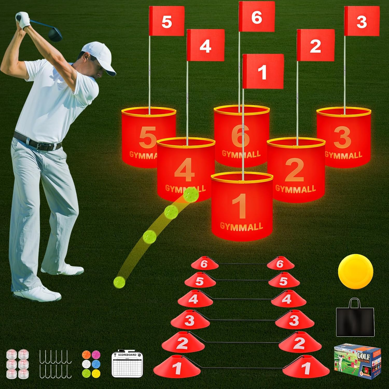 GYMMALL Golf Gmae Bucket, 6 Bukcets Yard Golf Game Set with LED Light ...
