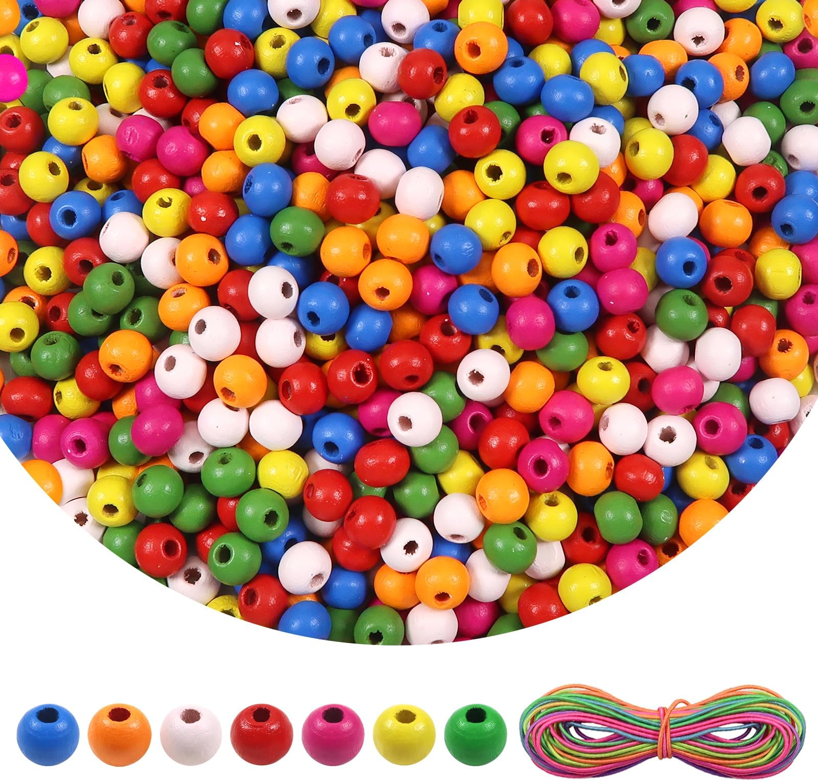 TOAOB 1000pcs Coloured Wooden Beads 8mm Natural Wood Beads with Hole ...
