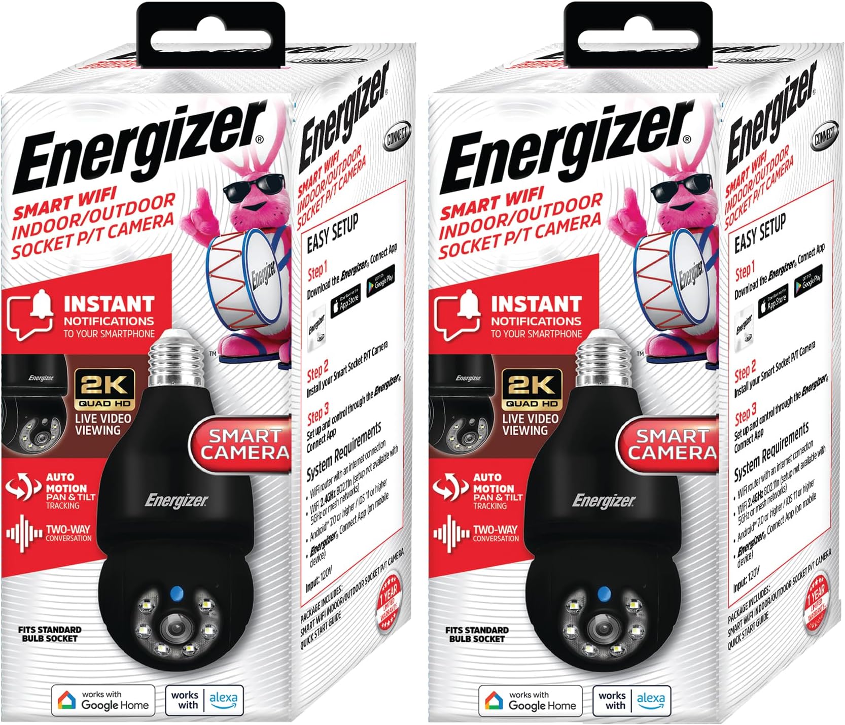 Amazon.com : Energizer Smart Light Bulb 2K Security Camera 2-Pack ...