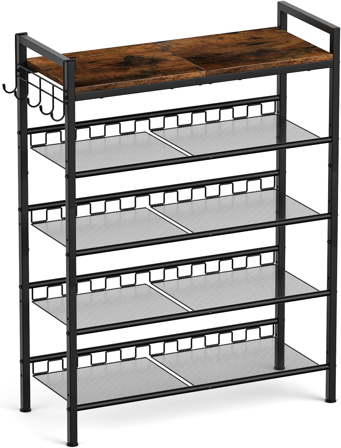 Qlfyuu Shoe Rack, 5 Tier Shoe Racks Storage, Black Metal Shoe Rack with ...