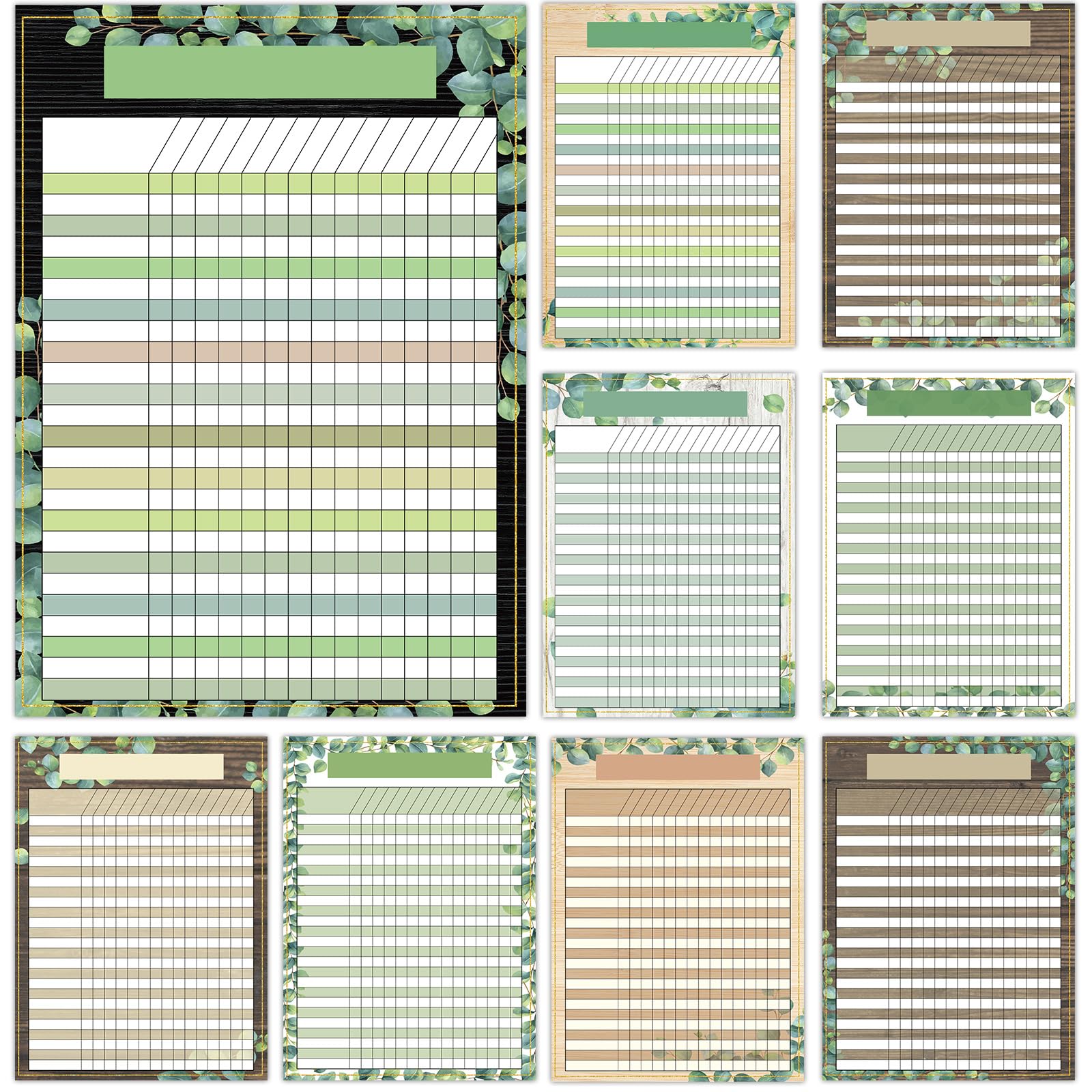 Amazon.com : 9 PCS Simply Boho Classroom Charts Eucalyptus Classroom ...