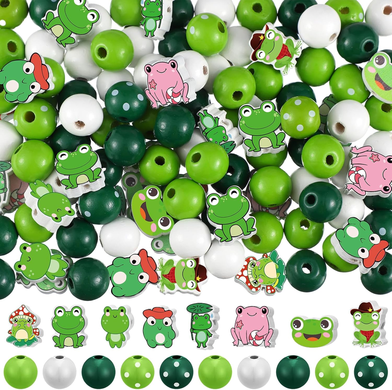 Amazon.com: Ripeng 200 Pcs Frog Wooden Beads Green Round Beads Cute ...