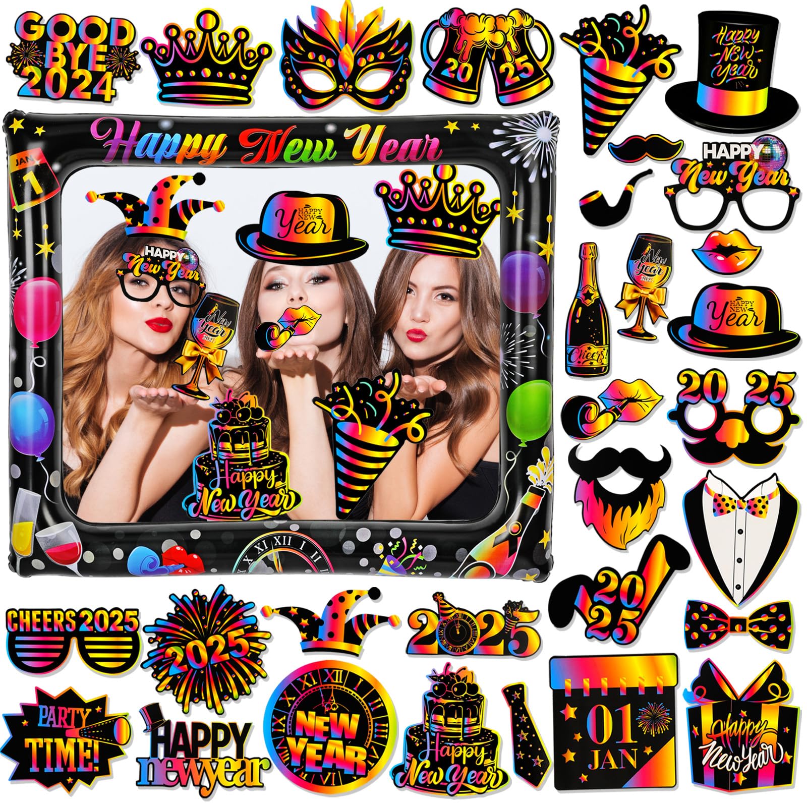 Amazon.com: HOWAF 2025 Happy New Year Eve Party Photo Supplies with ...