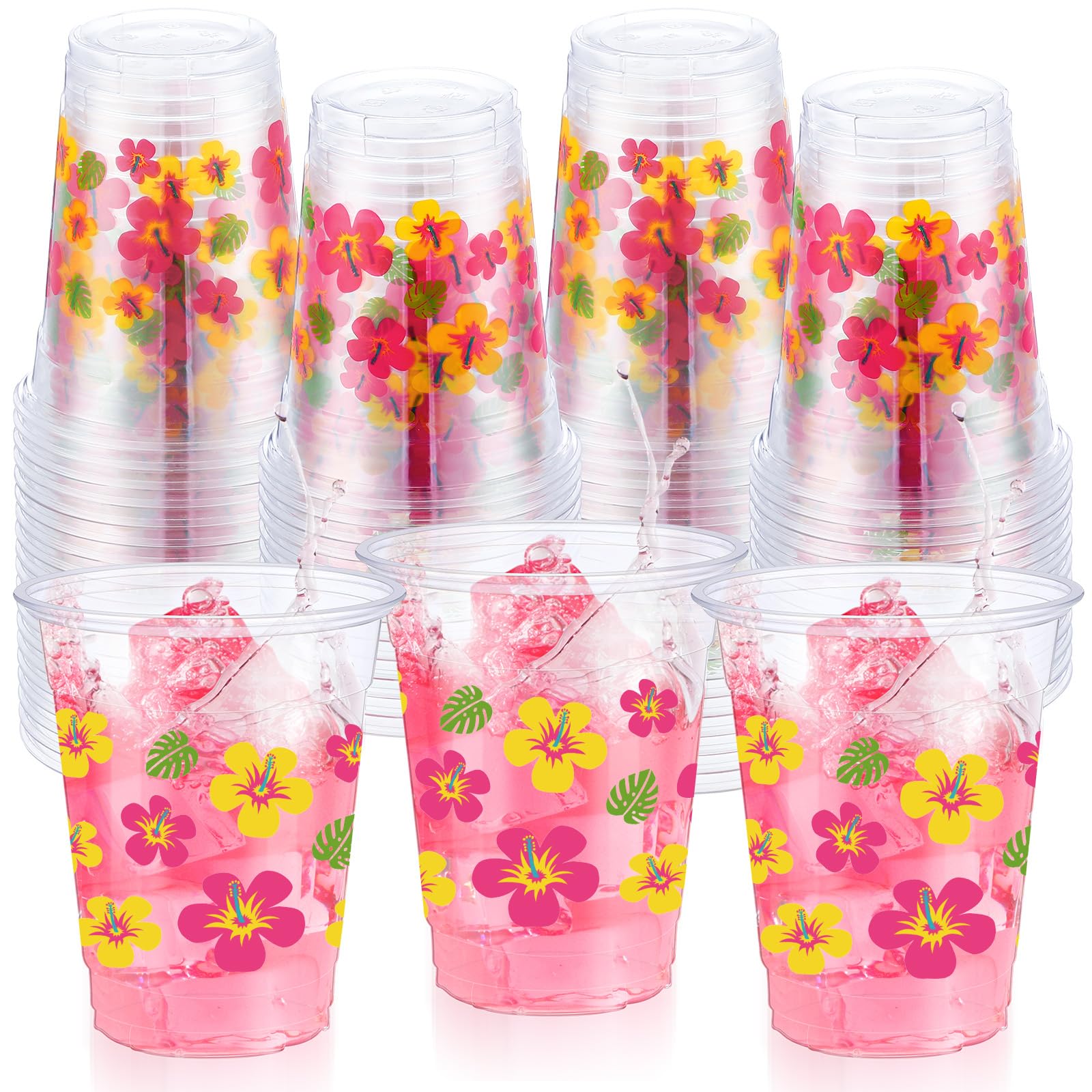 Amazon.com: Yaomiao 50 Pieces Aloha Plastic Cups 12 Oz Bulk Tropical ...