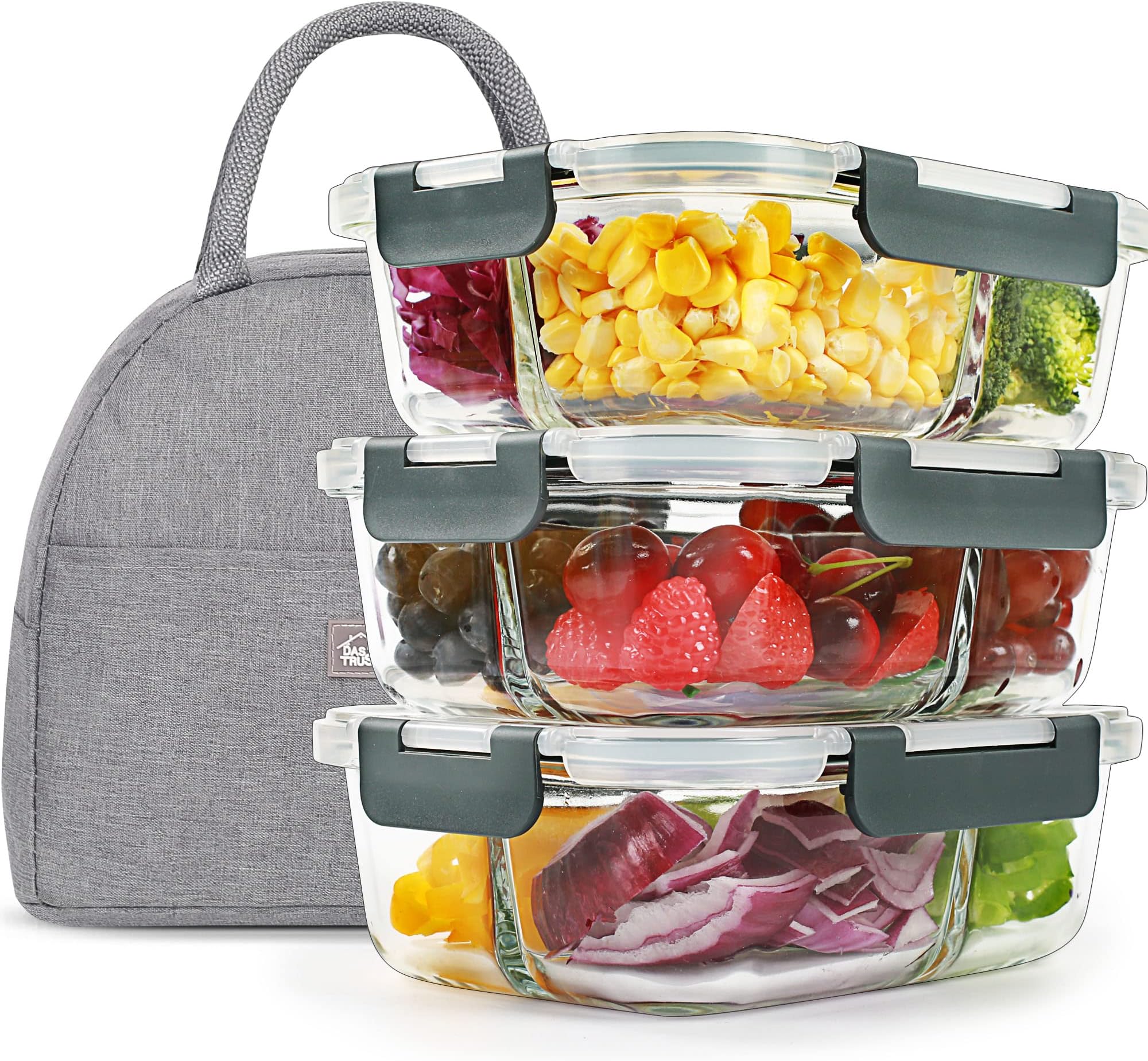 Amazon.com: HOMBERKING 8 Pack Glass Meal Prep Containers 3 Compartment ...