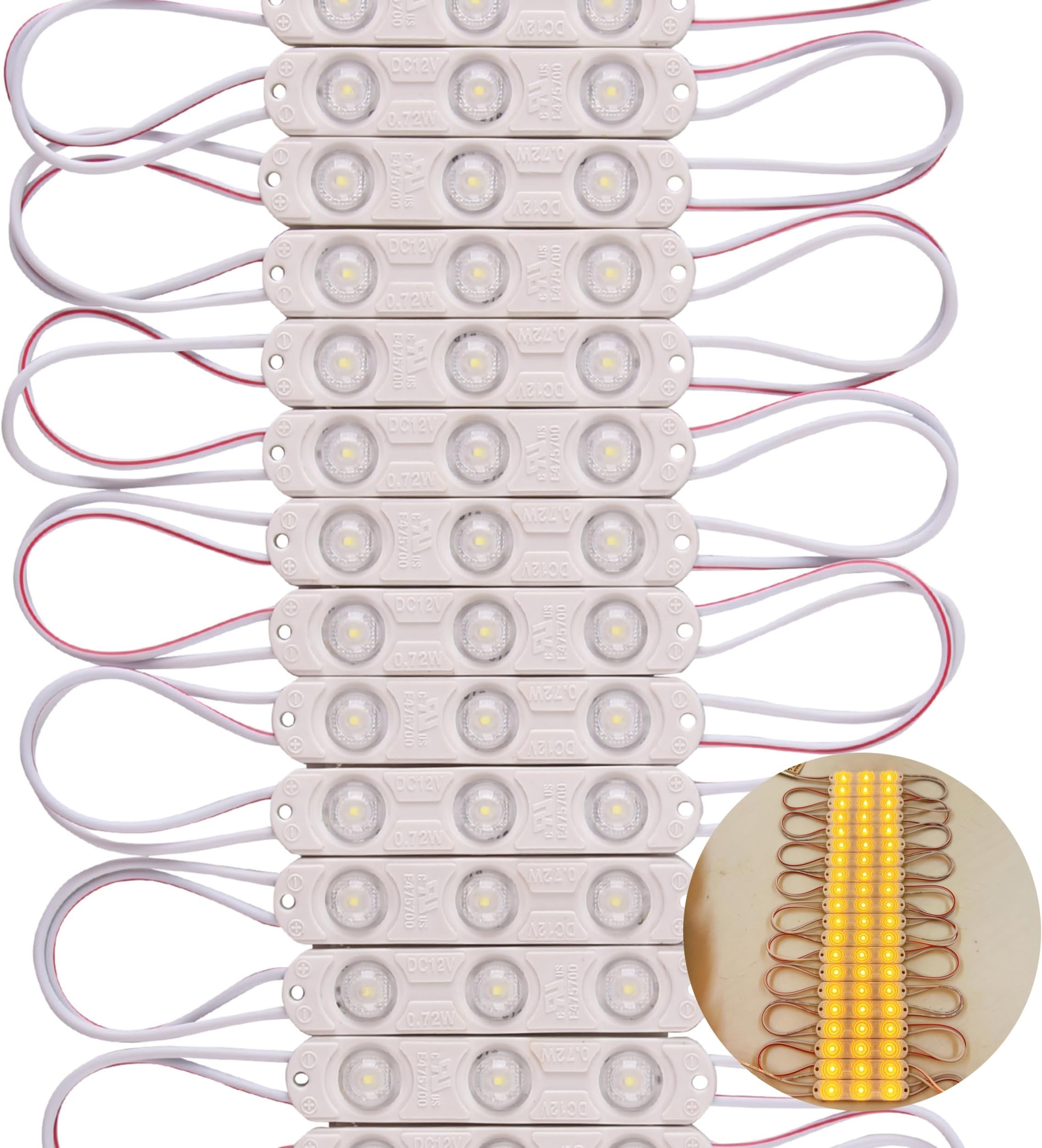 Amazon.com: 200 PCS 5050 SMD DC12V Injection 3 LED Module White 0.72W ...