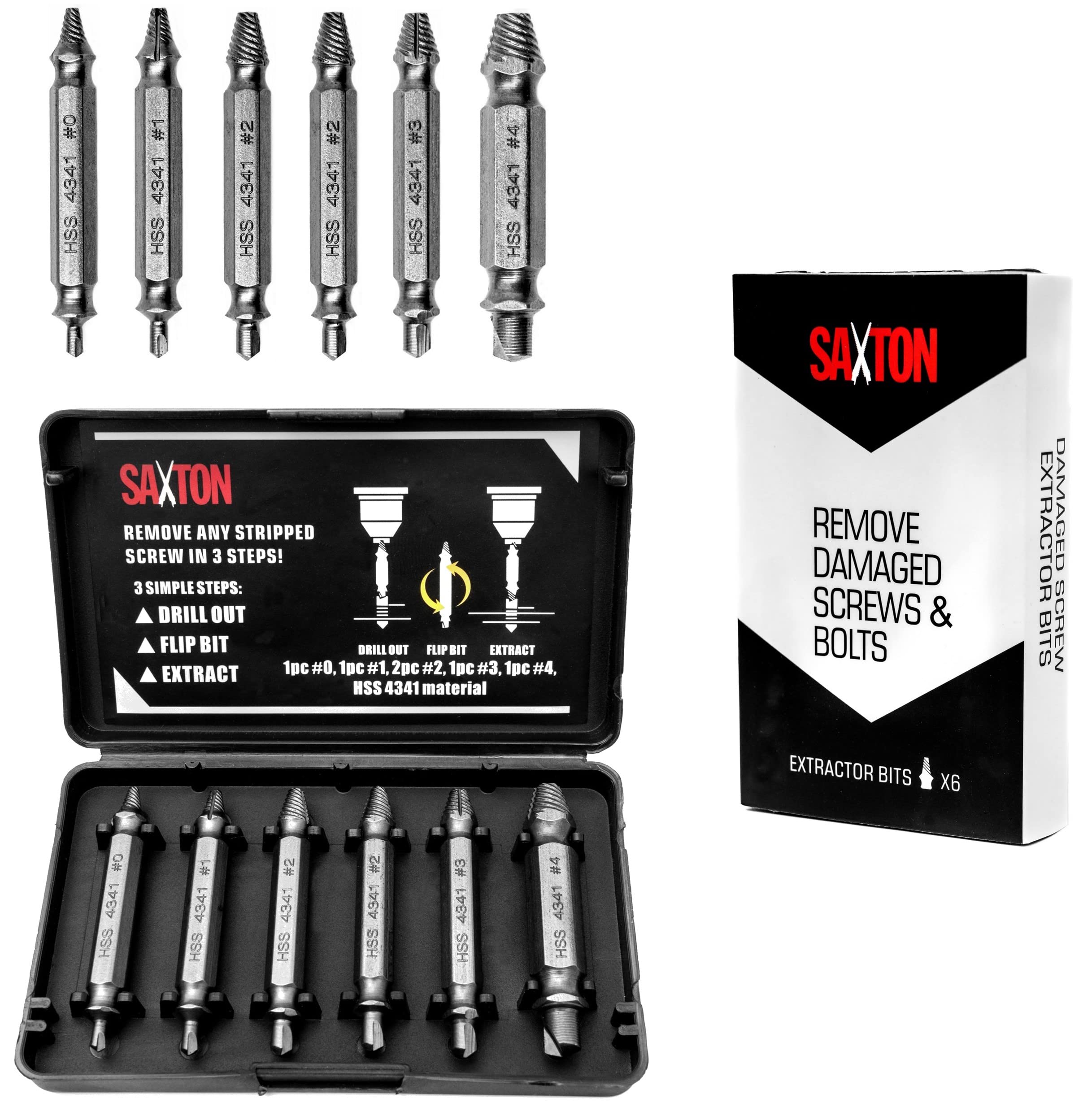 Saxton Damaged Screw Extractor Remover Set for Screws and Bolts - Set ...