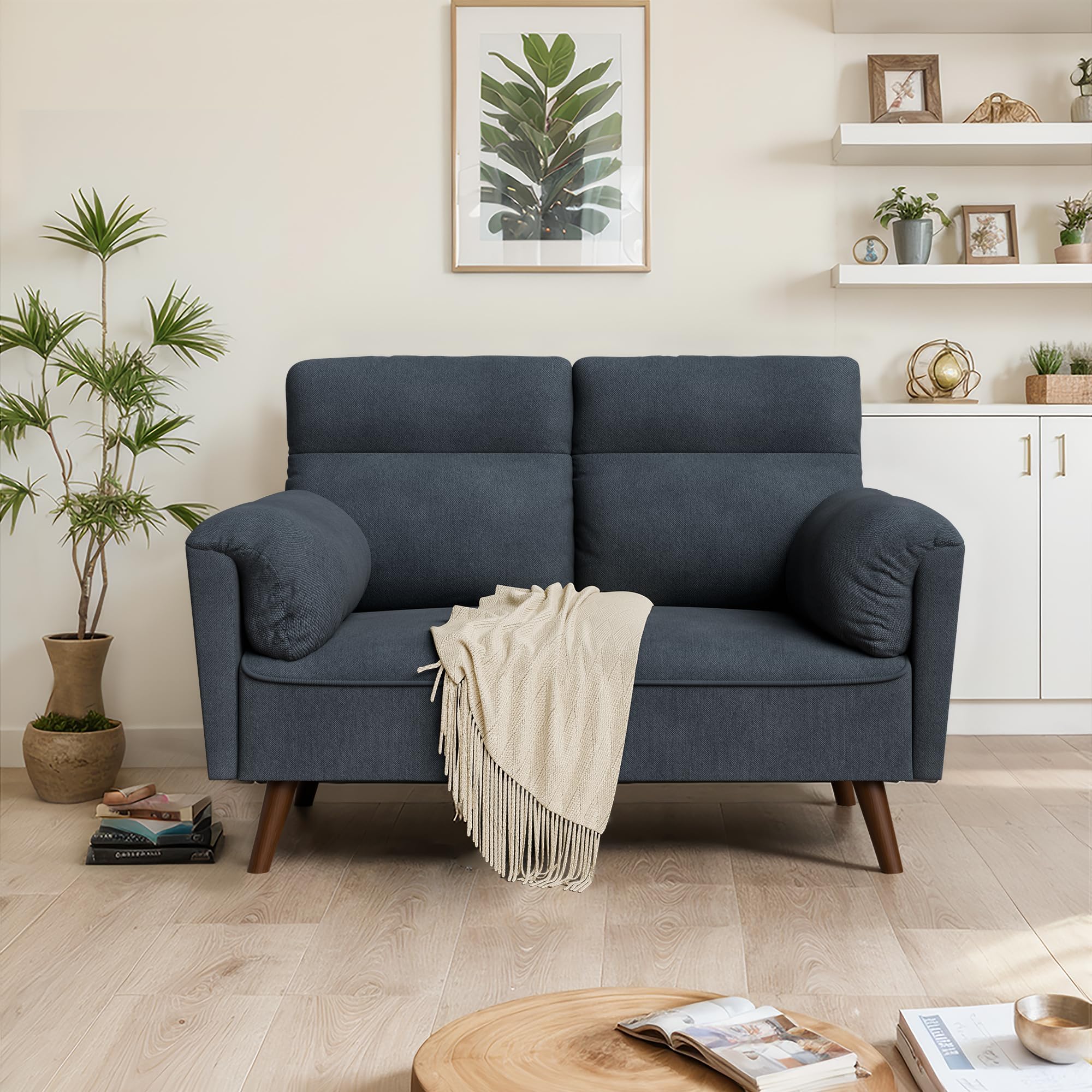 Amazon.com: Finnhomy 55'' Fabric Loveseat with Square Armrest Mid ...