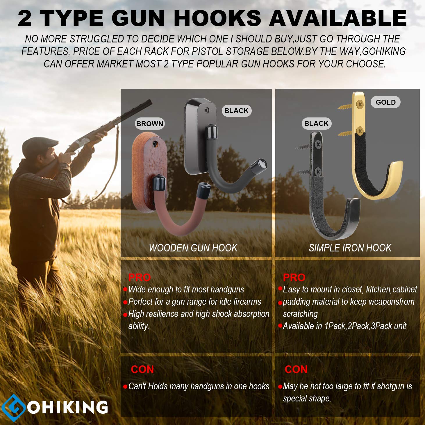 Snapklik.com : GOHIKING Gun Rack Storage Rifles Shotgun Hooks Wall ...