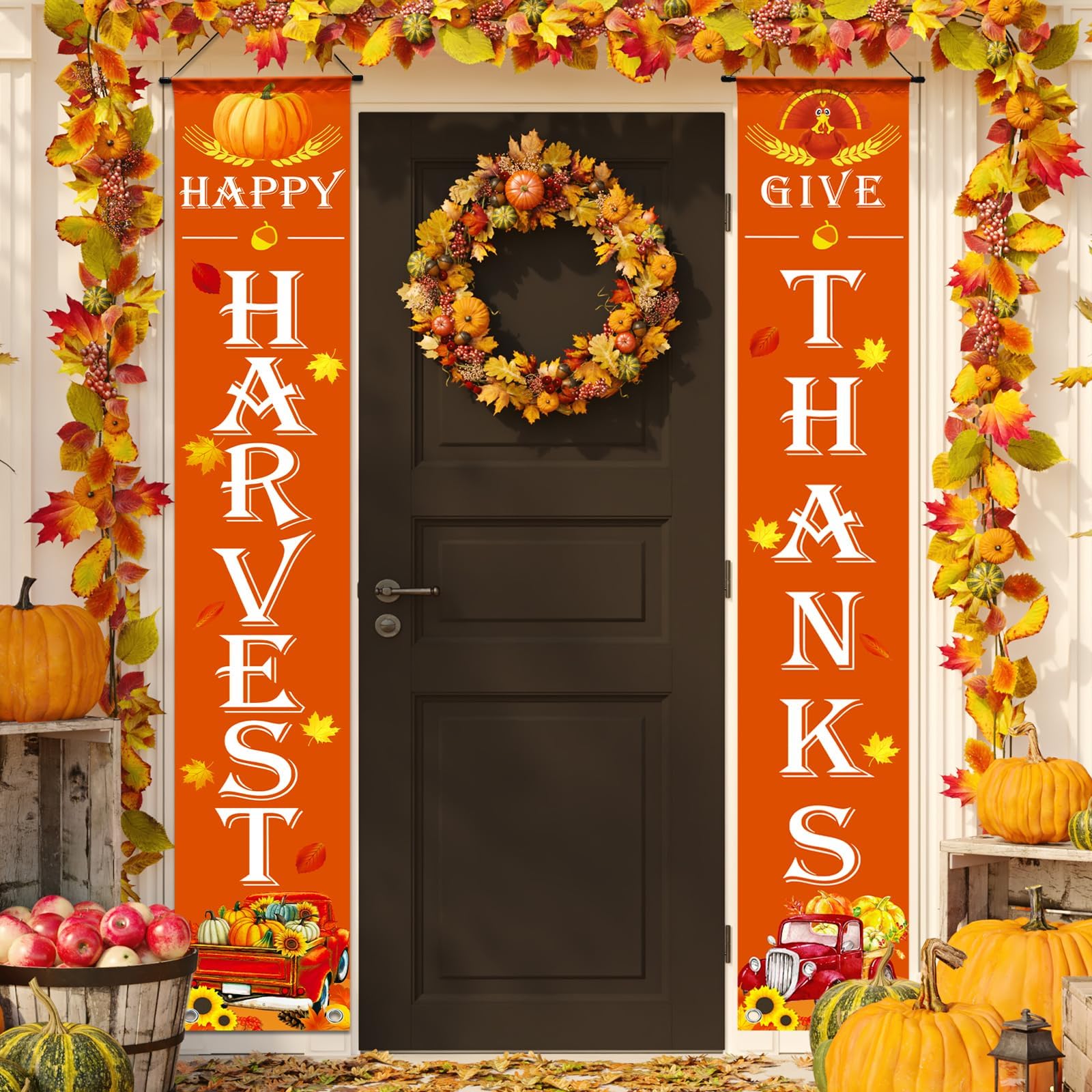 Amazon.com: Thanksgiving Door Banner Give Thanks Door Banner Fall ...