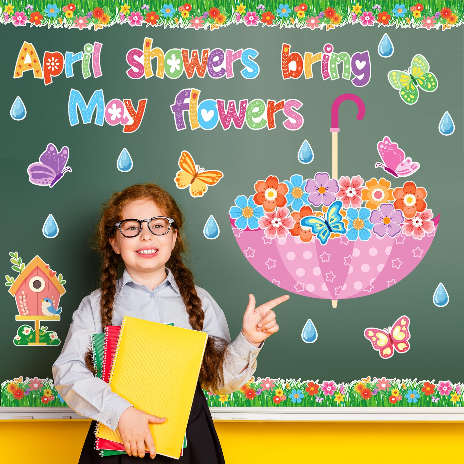 April Showers Bring May Flowers Spring Bulletin Board Set Idea