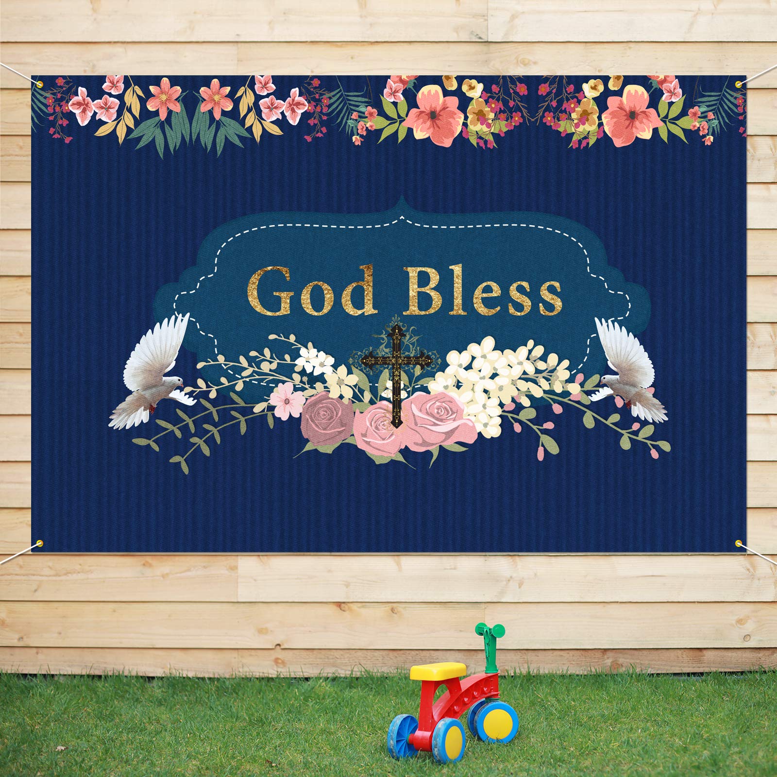 Buy PAKBOOM God Bless Backdrop Banner - Baptism First Communion ...