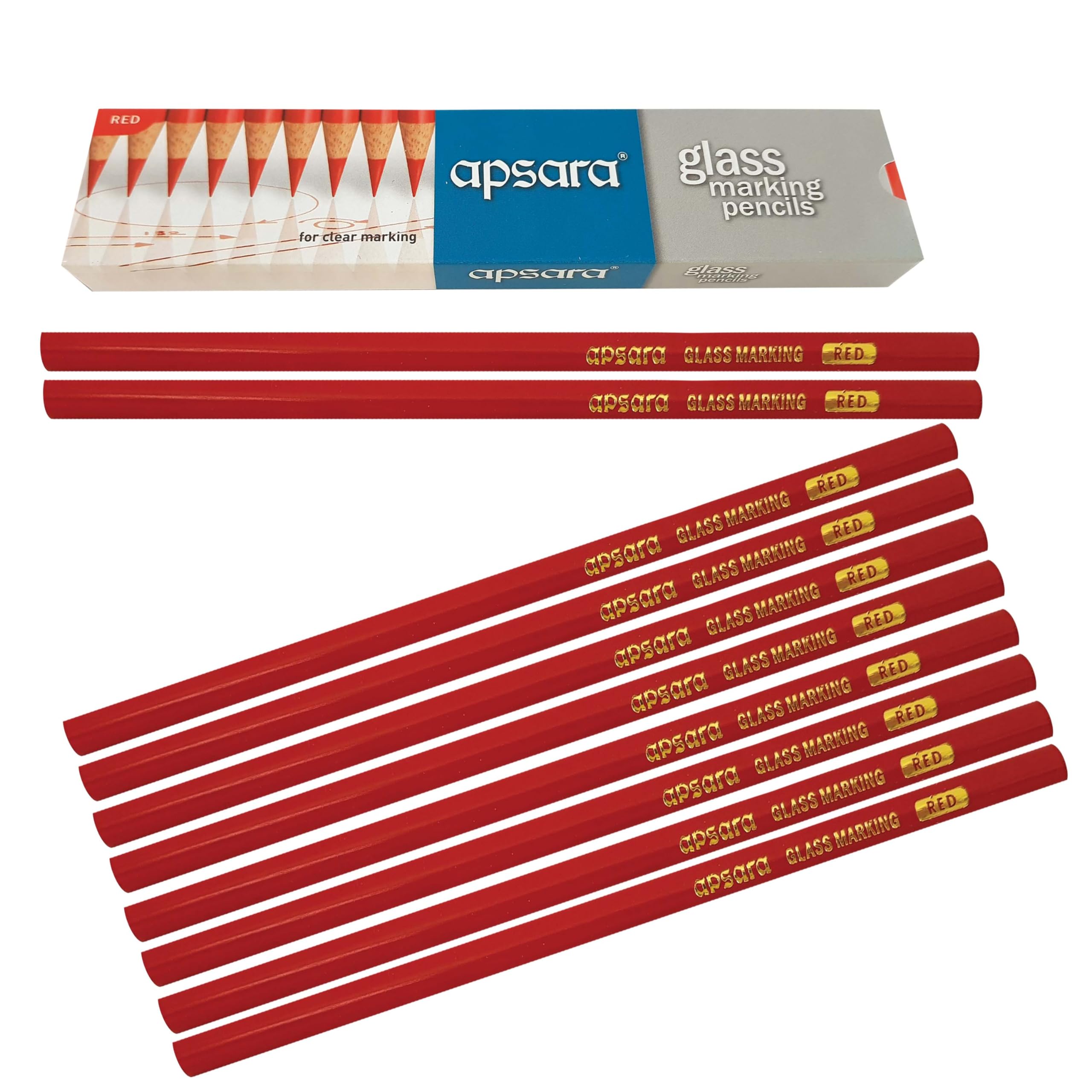 APSARA Glass Marking Pencils, RED, Pack of 10, Wax Based Smooth Lead ...