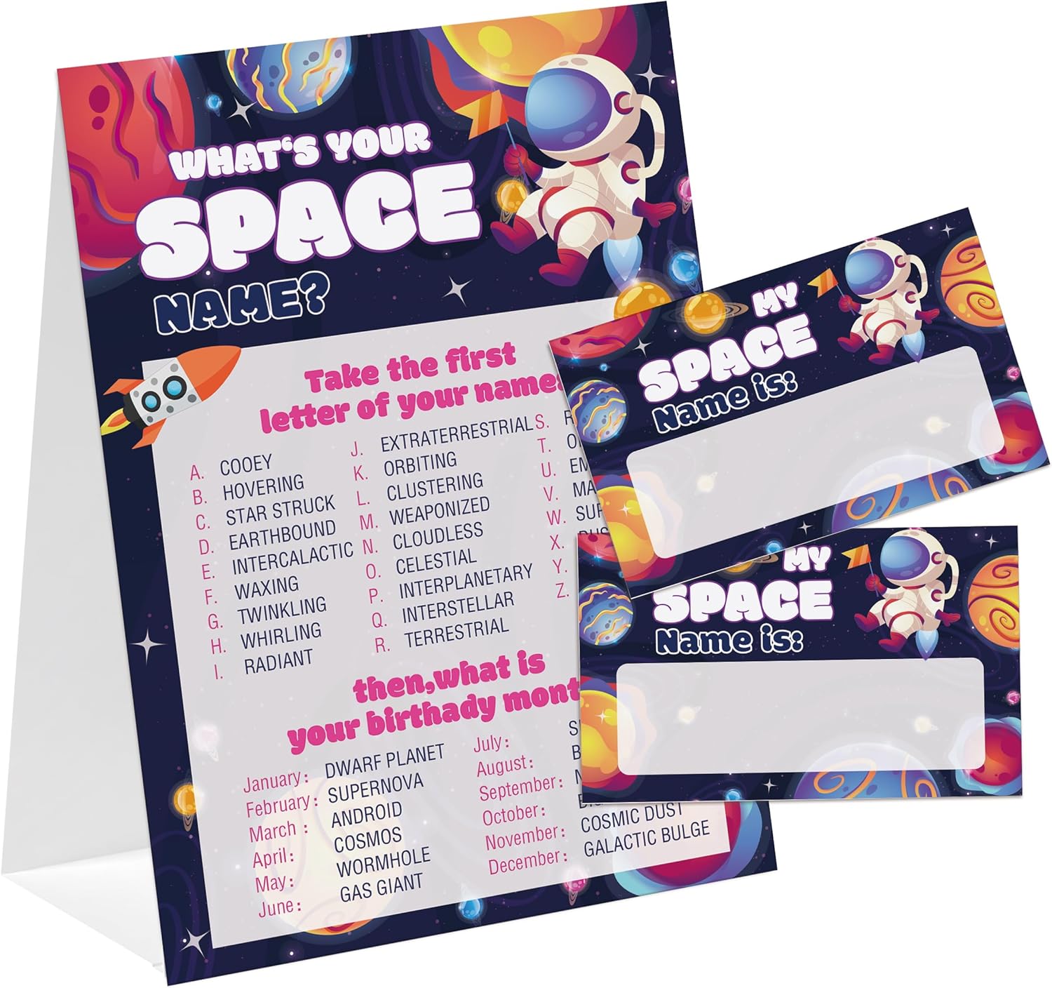 Amazon.com: Space Theme What's You Space Name Game, Baby Shower Game ...