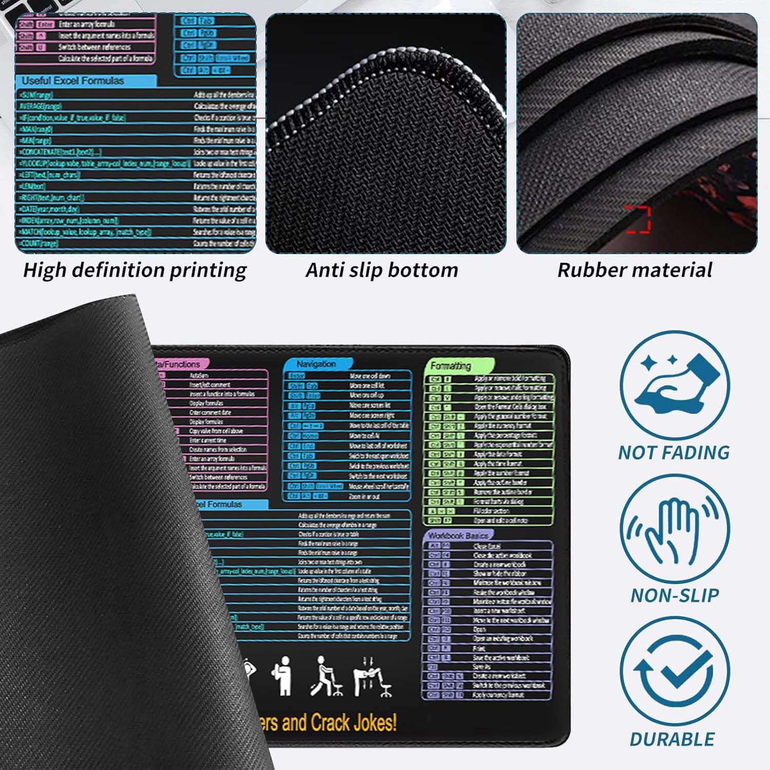 Xl Mouse Pad Excel Shortcut Mouse Mat, Excel Cheat Sheet Desk Mat 800* ...