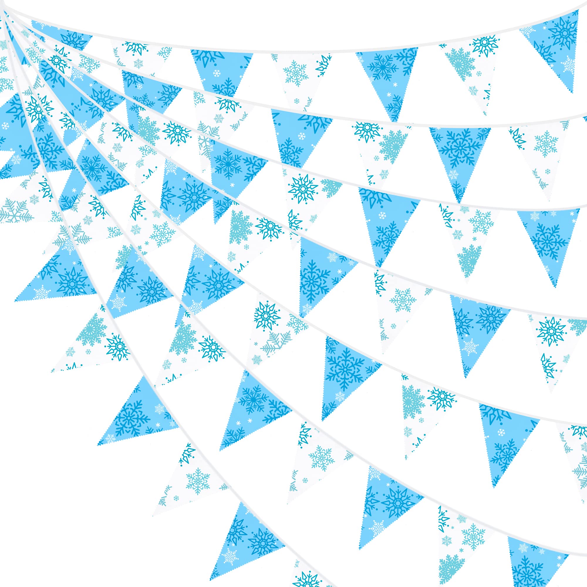 Amazon.com: 32Ft Blue White Snowflakes Bunting Banner Party Decorations ...