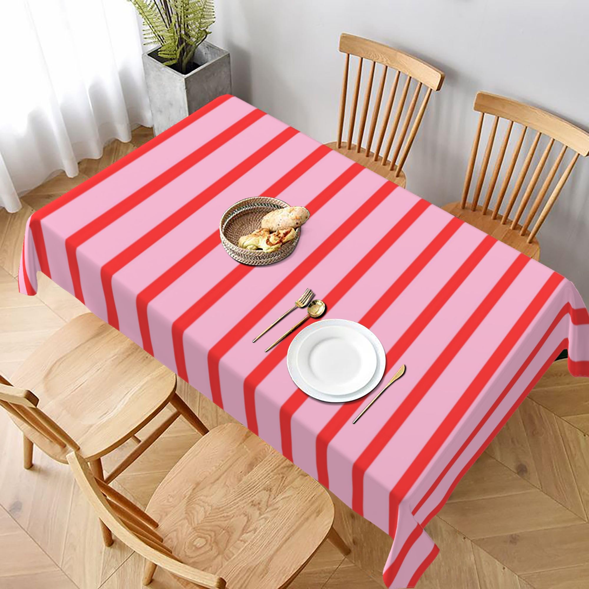 Amazon.com: Nosarte Rectangle Tablecloth, Pink and Red Stripe Pattern ...