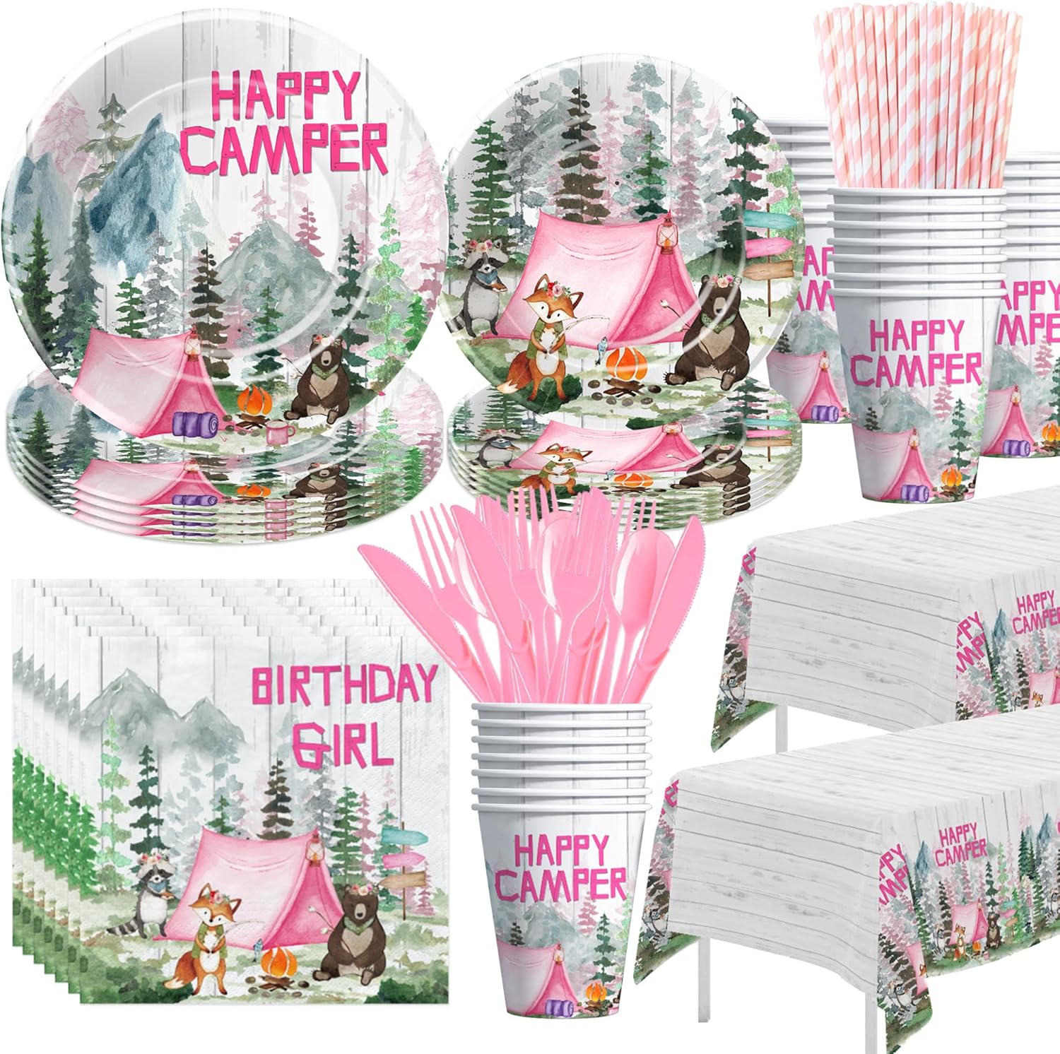 Amazon.com: YJRJSC Camping Birthday Party Supplies Girl - Happy Camper ...