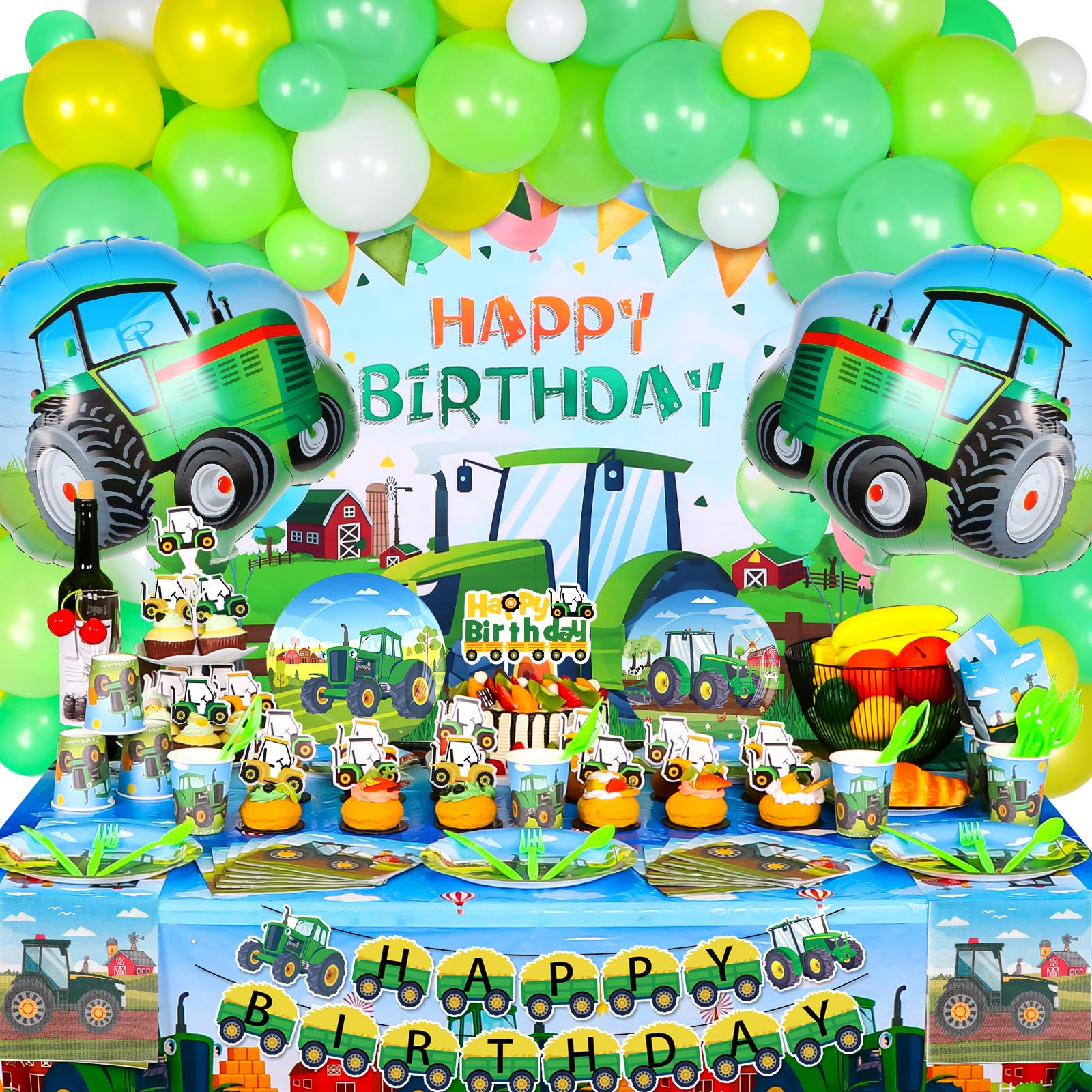 Amazon.com: YIGZAG Farm Green Tractor Birthday Party Supplies, Tractor ...