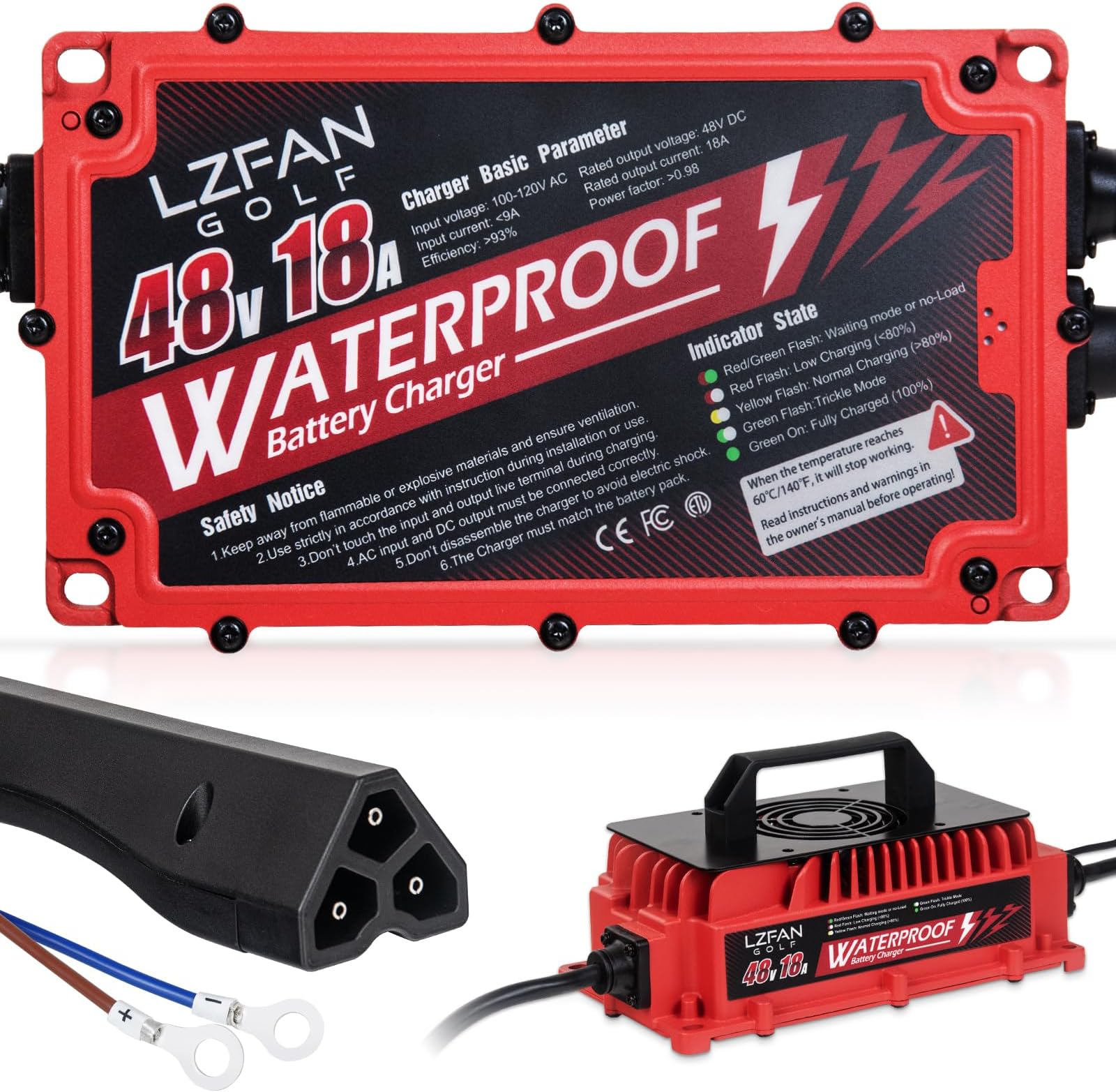 Amazon.com: 48 Volts 15 AMP Golf Cart Battery Charger Triangle 3-Pin ...