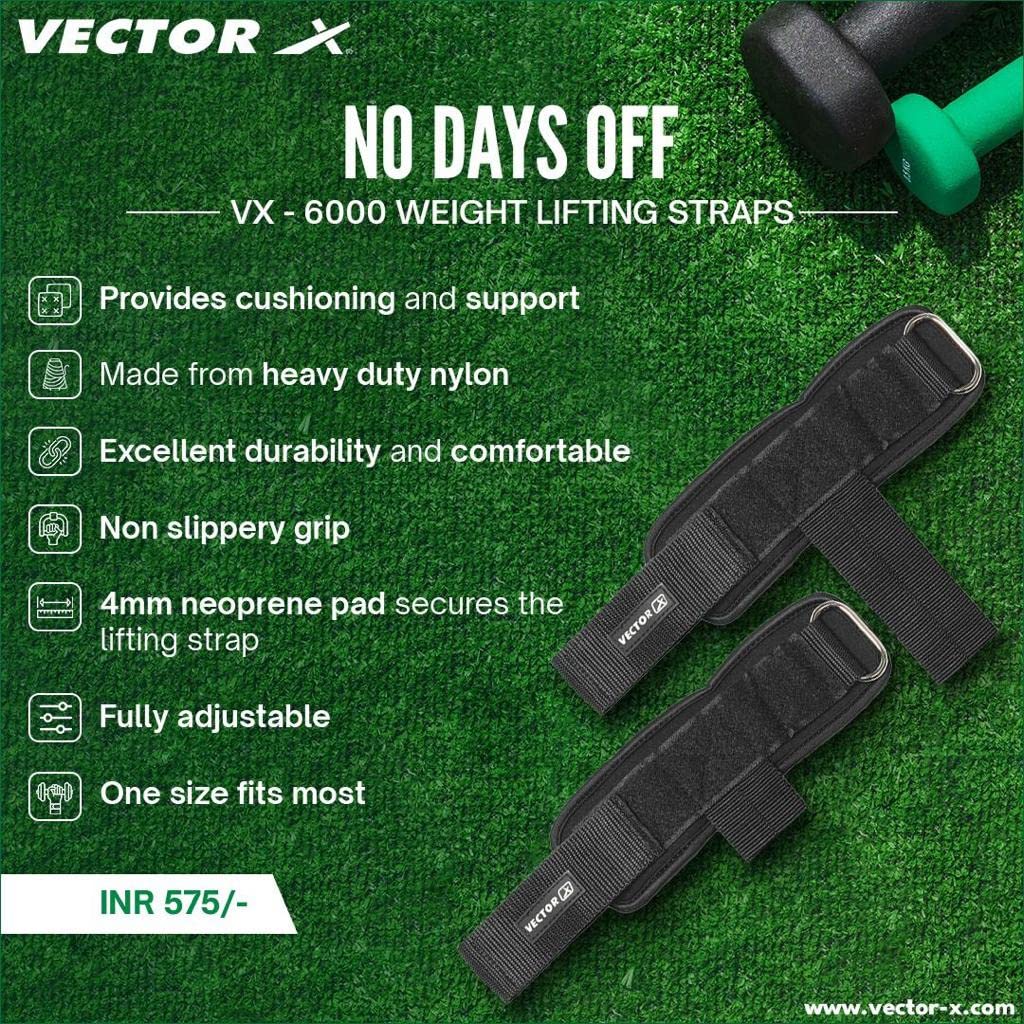 Buy Vector X VX-6000 Nylon Weight Lifting Straps (Black) Online at Low ...