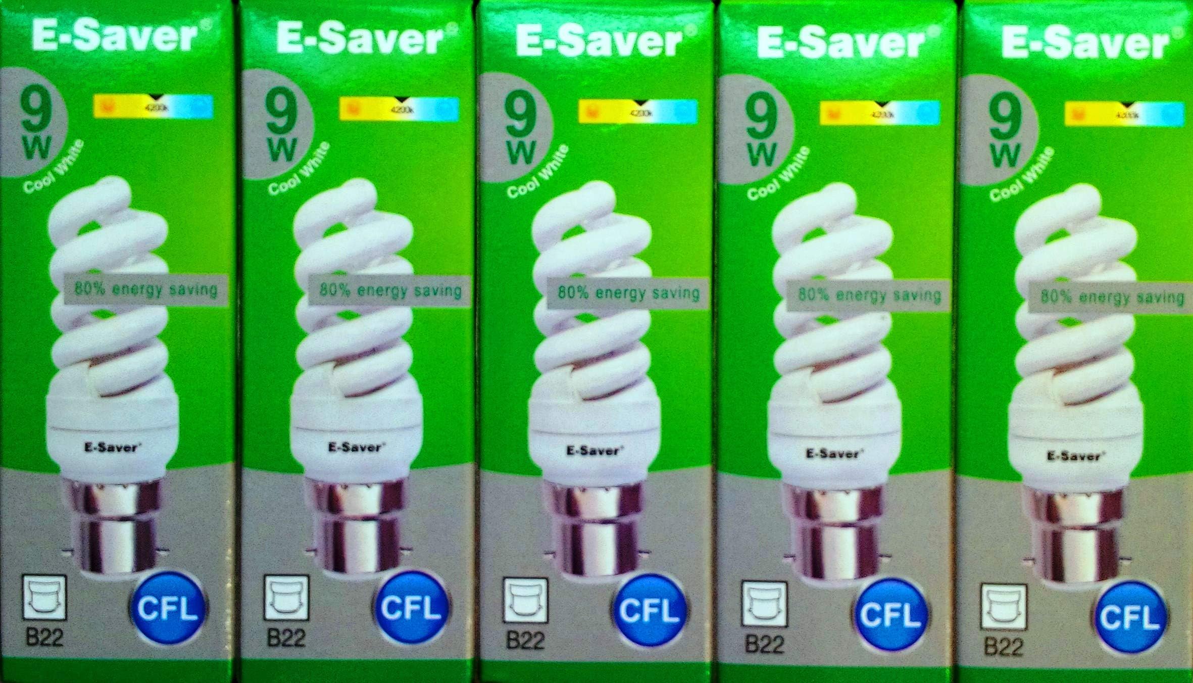 E-Saver - CFL Full Spiral - Energy Saving Light Bulbs - 12W = 60 Watt ...