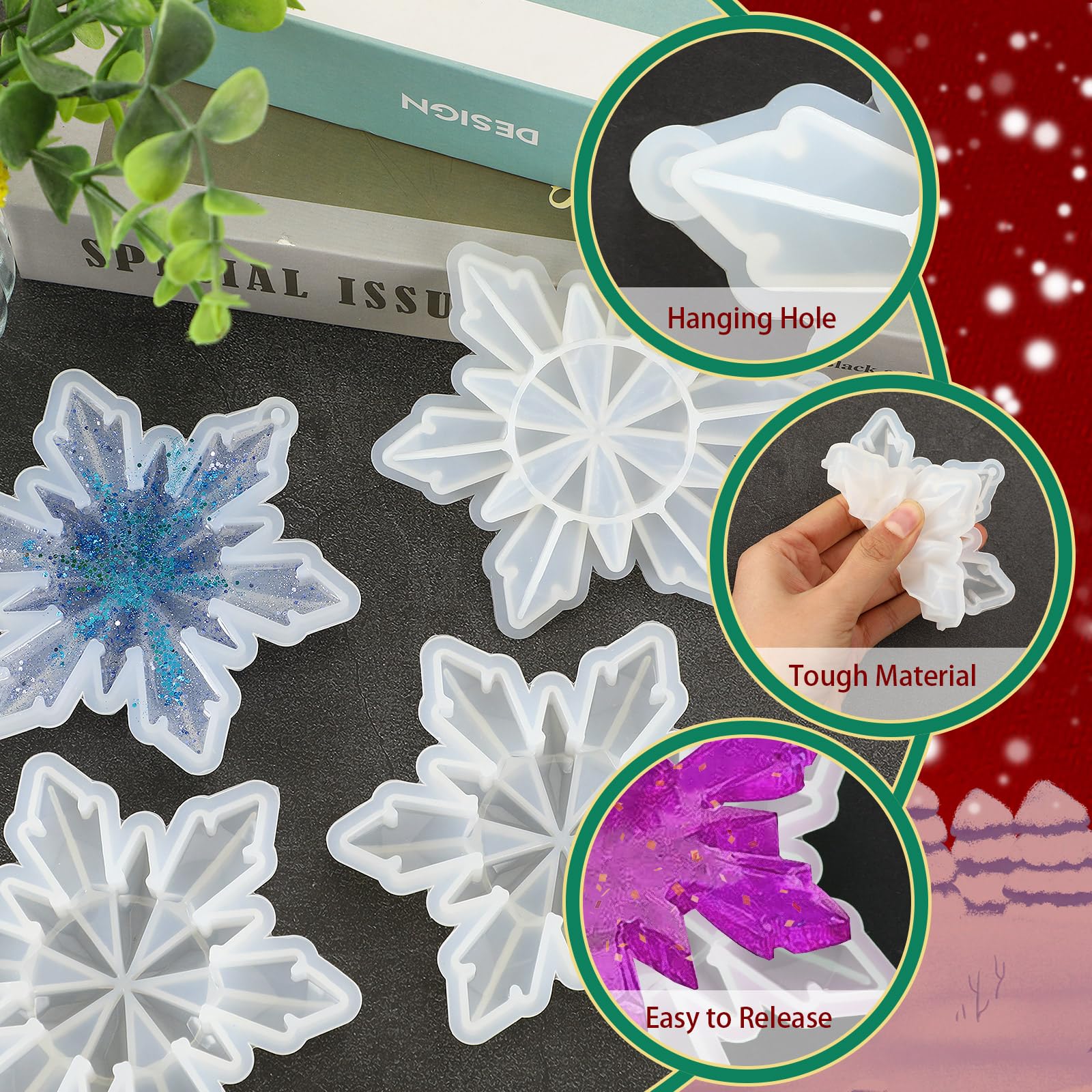 Snapklik.com : Christmas Resin Molds Silicone, 7 Pcs 3D Snowflake ...